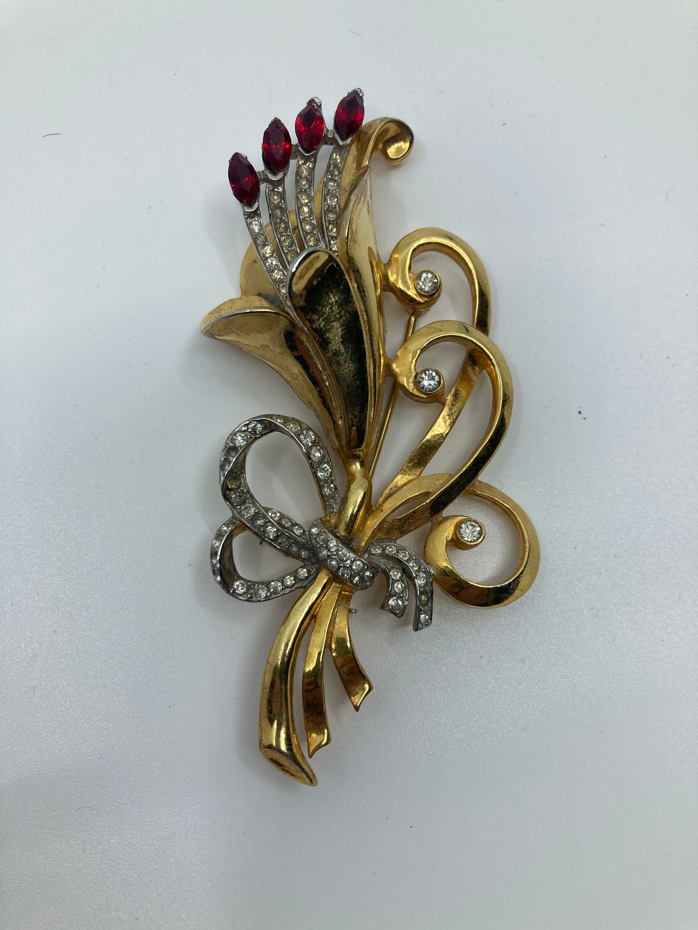 Vintage 1940s Coro Adolf Katz Flower Lily Art Deco Gold Tone 3 3/4 ...