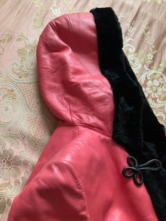 RARE 1970s RARE maxi pink leather faux-fur cap winter… - Gem