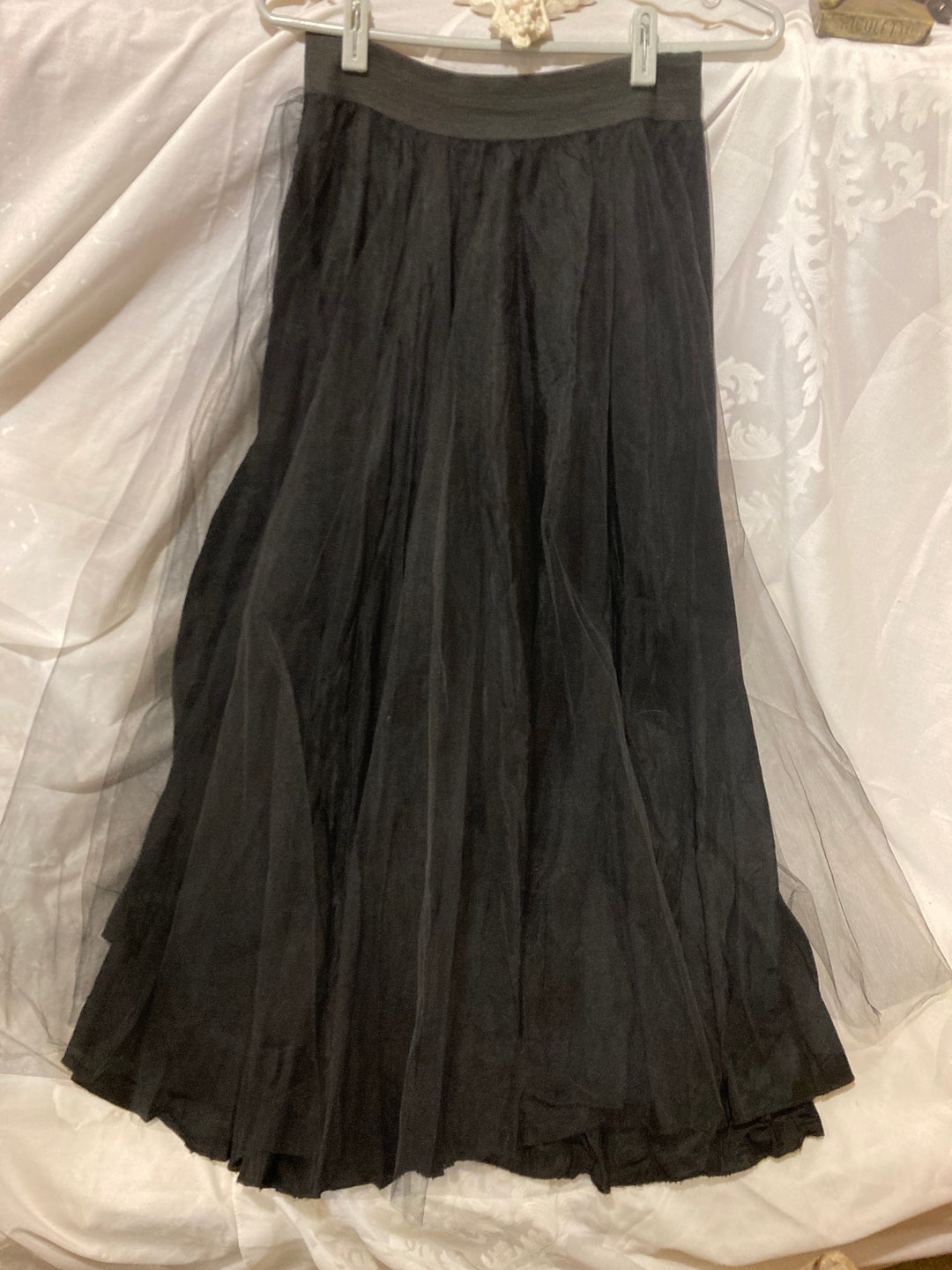 Vtg 1980s JEFF GALLANO PARIS Black Victorian Gothic Tulle Long Dress ...