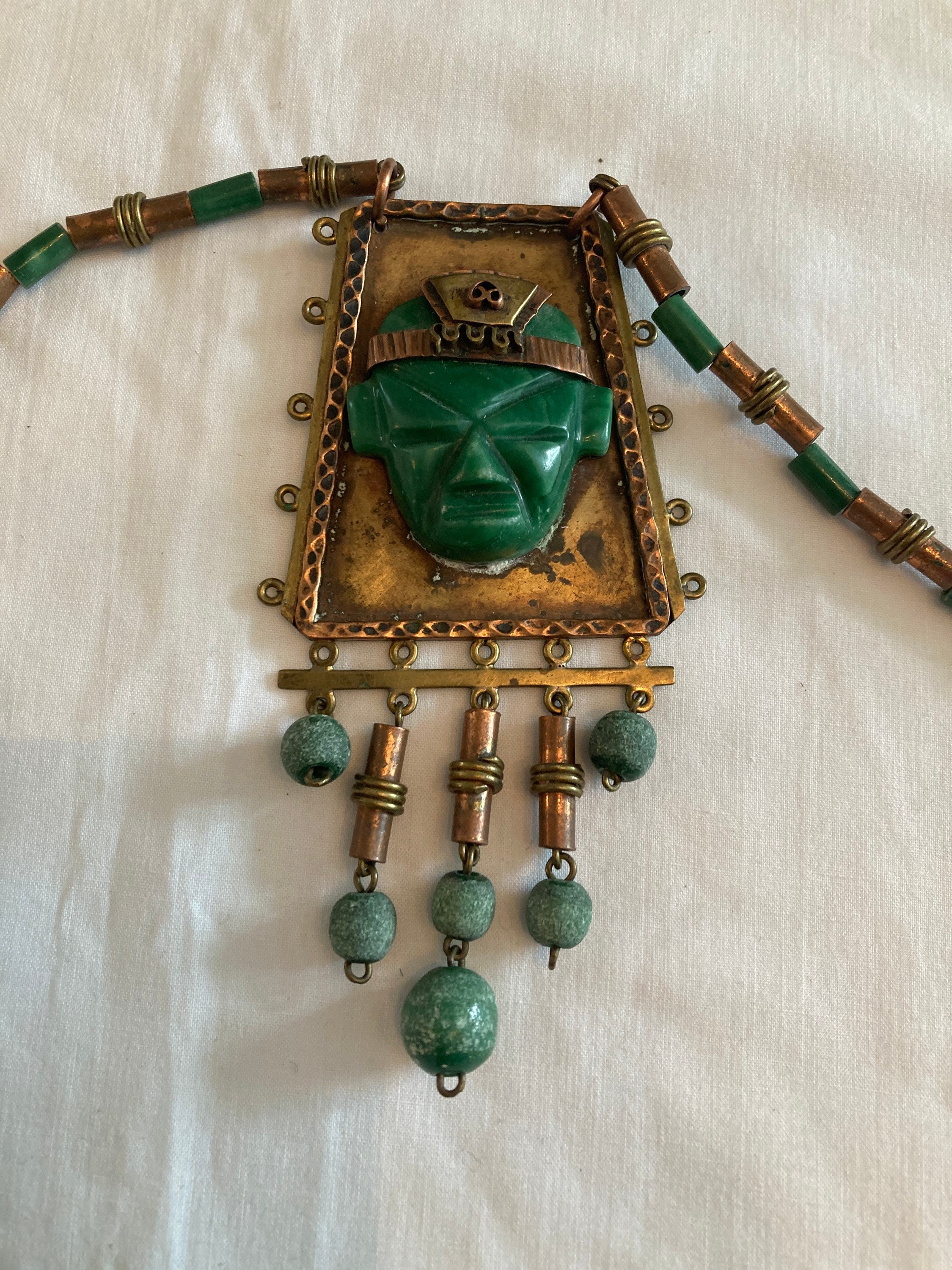 Vtg CASA MAYA MEXICO Jade Mayan Aztec Native Copper Brass Head Tribal ...