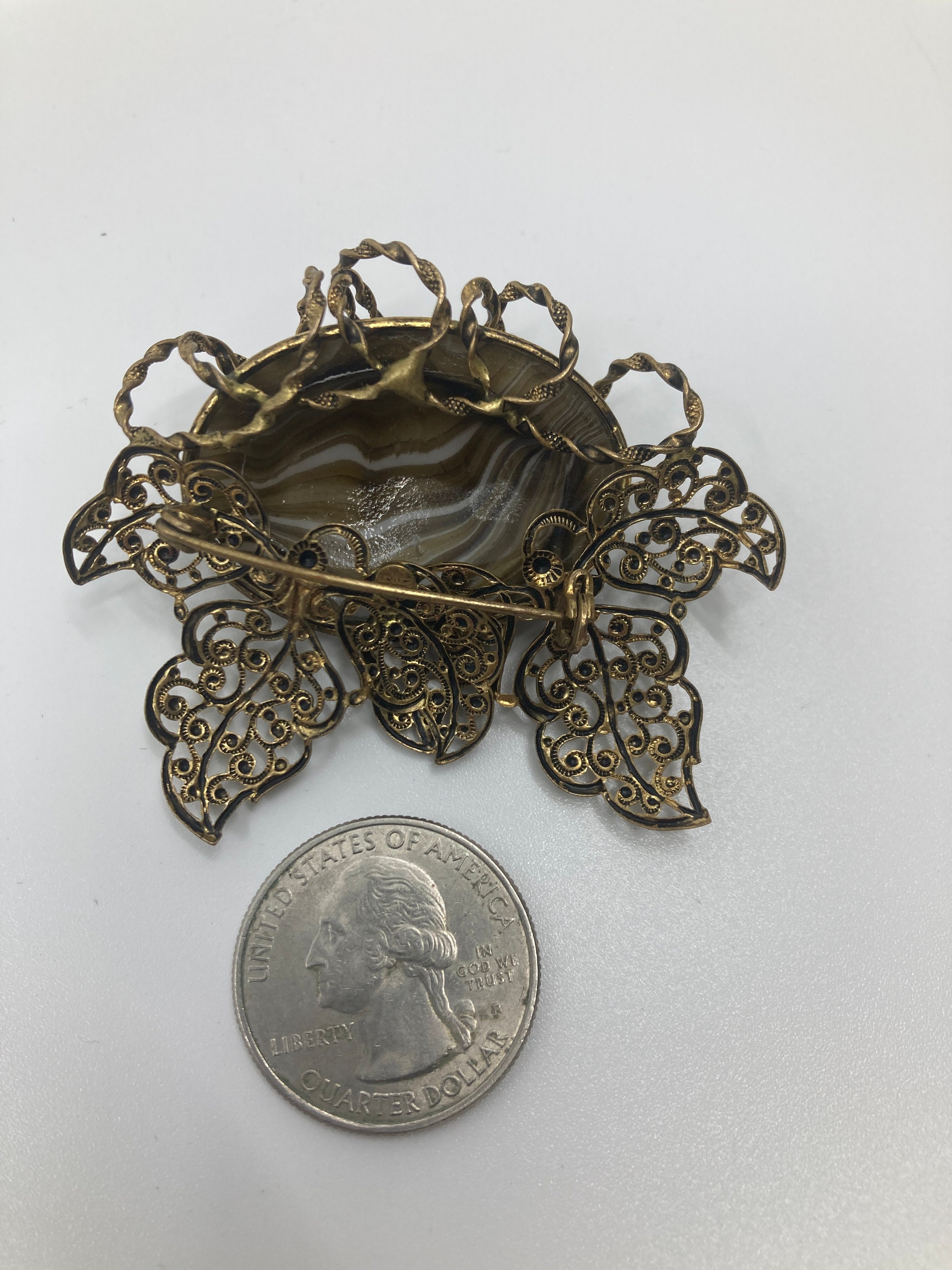Vtg 1940s MIRIAM HASKELL ? Carved Shell Brass Filigree Brooch - Etsy