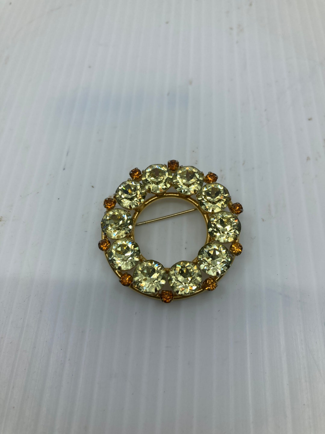 Vtg 1950s SHERMAN Yellow Rhinestone Crystal Brooch - Etsy