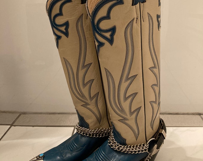 Vtg JUSTIN Cowboy Western Extra Tall Metal Toe Tips Harness Womens ...