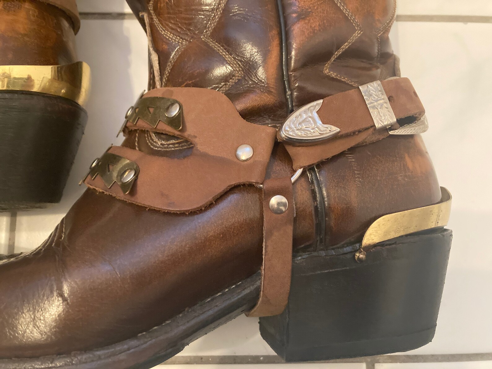 Vtg E.E. JENNINGS Cowboy Western Rockabilly Metal Toe Tips Harness Mens ...