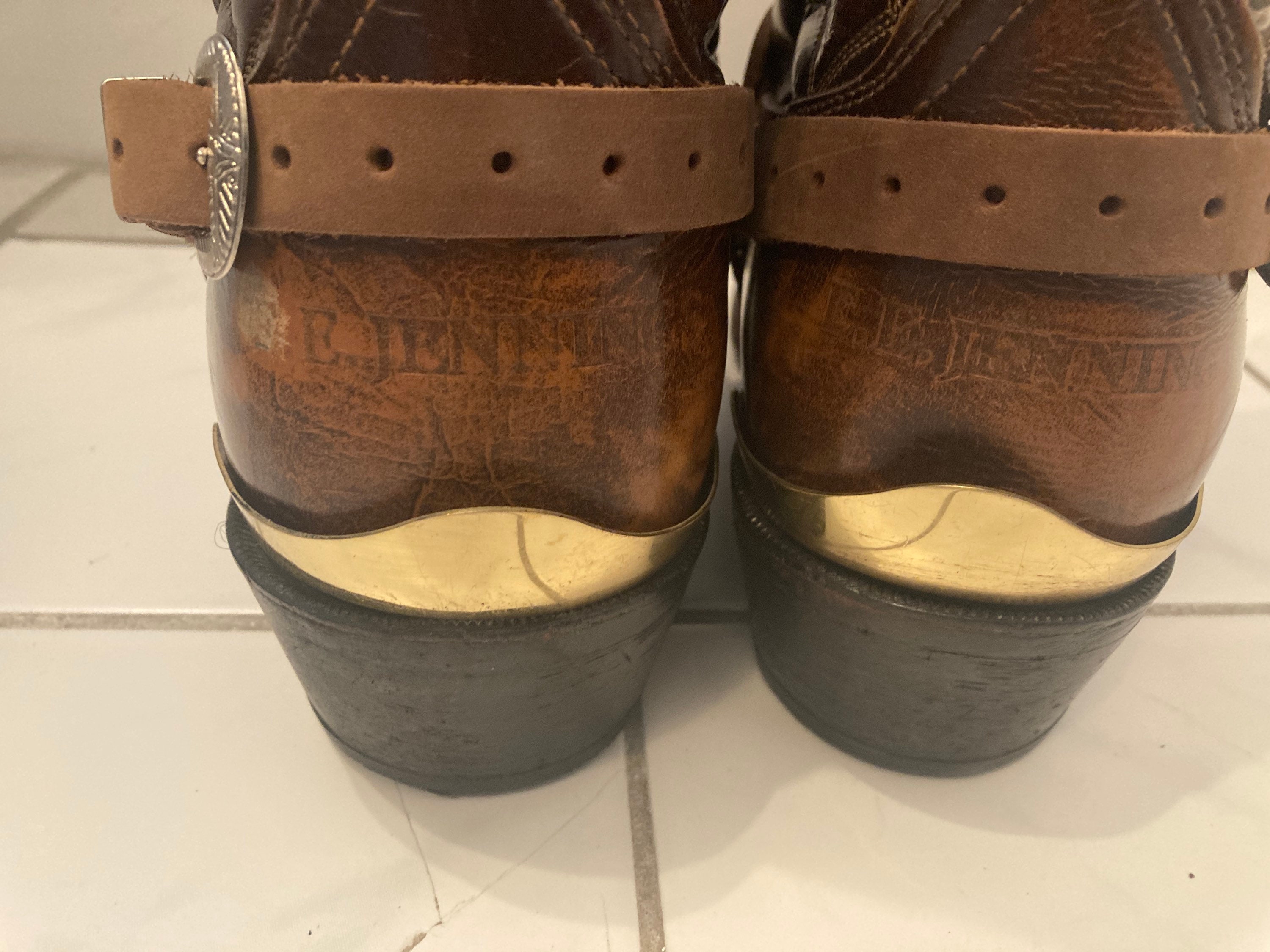 Vtg E.E. JENNINGS Cowboy Western Rockabilly Metal Toe Tips Harness Mens ...