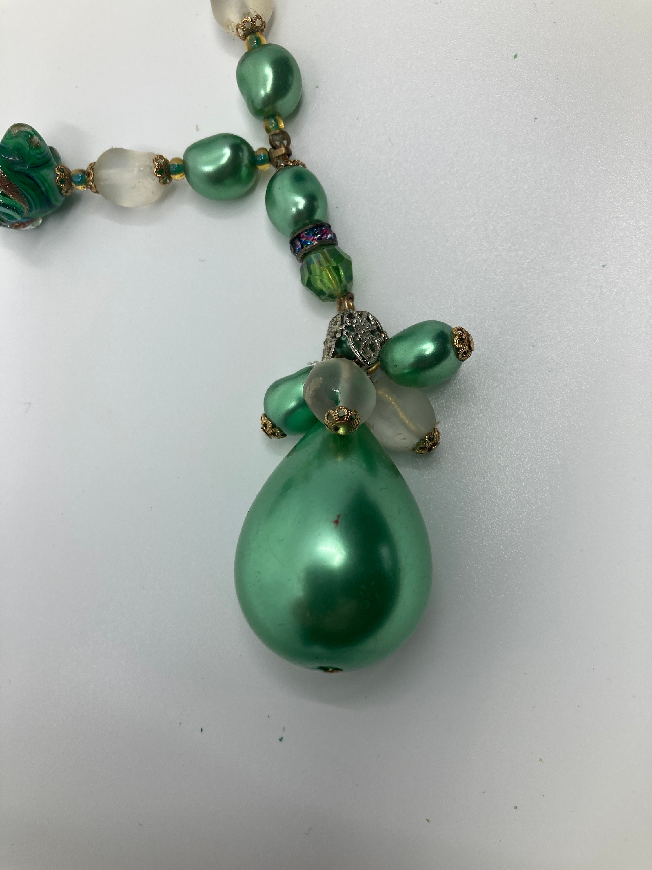 Vtg MIRIAM HASKELL Green Lucite Glass Beads Tassel Necklace - Etsy