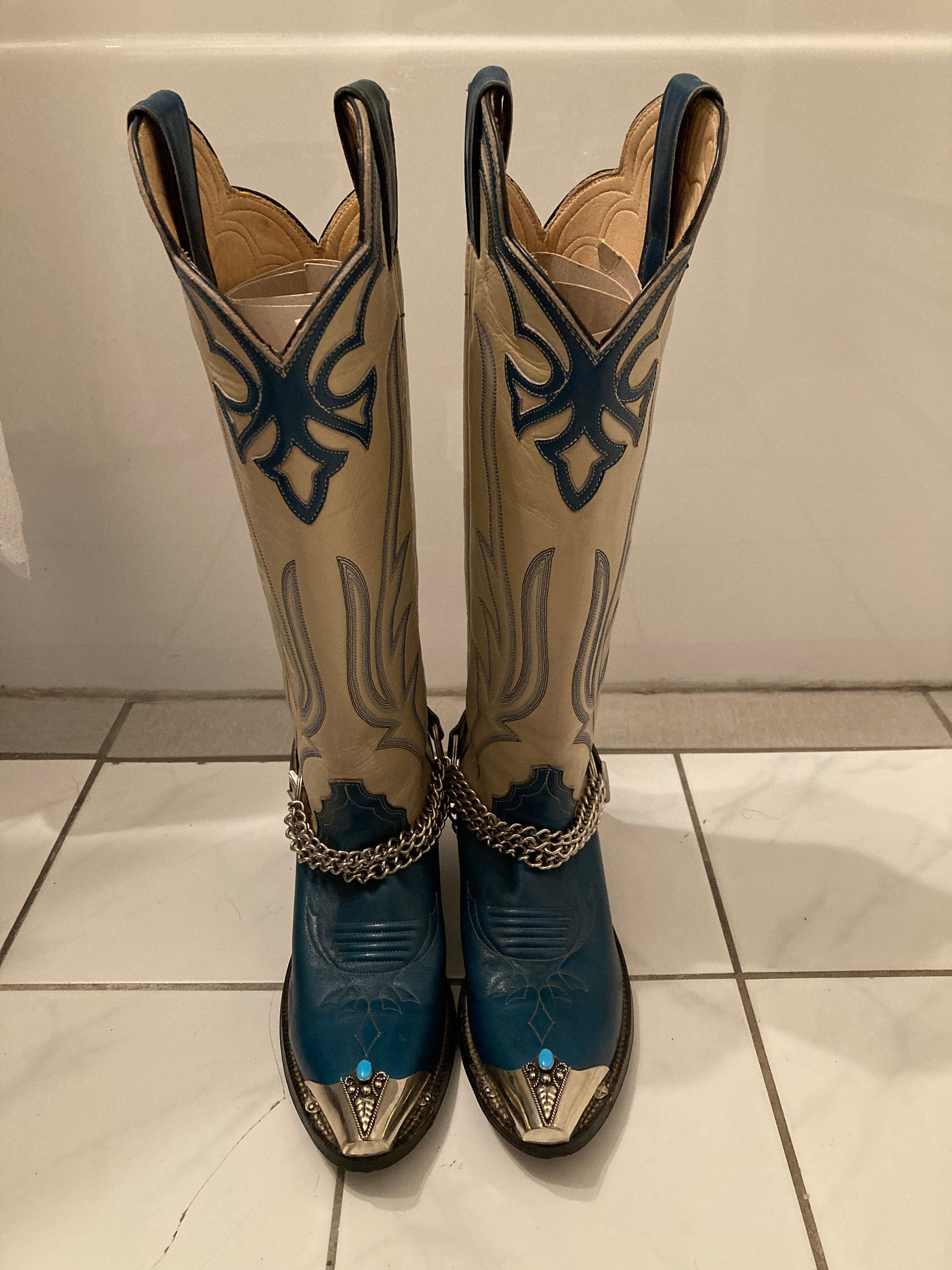 Vtg JUSTIN Cowboy Western Extra Tall Metal Toe Tips Harness Womens ...