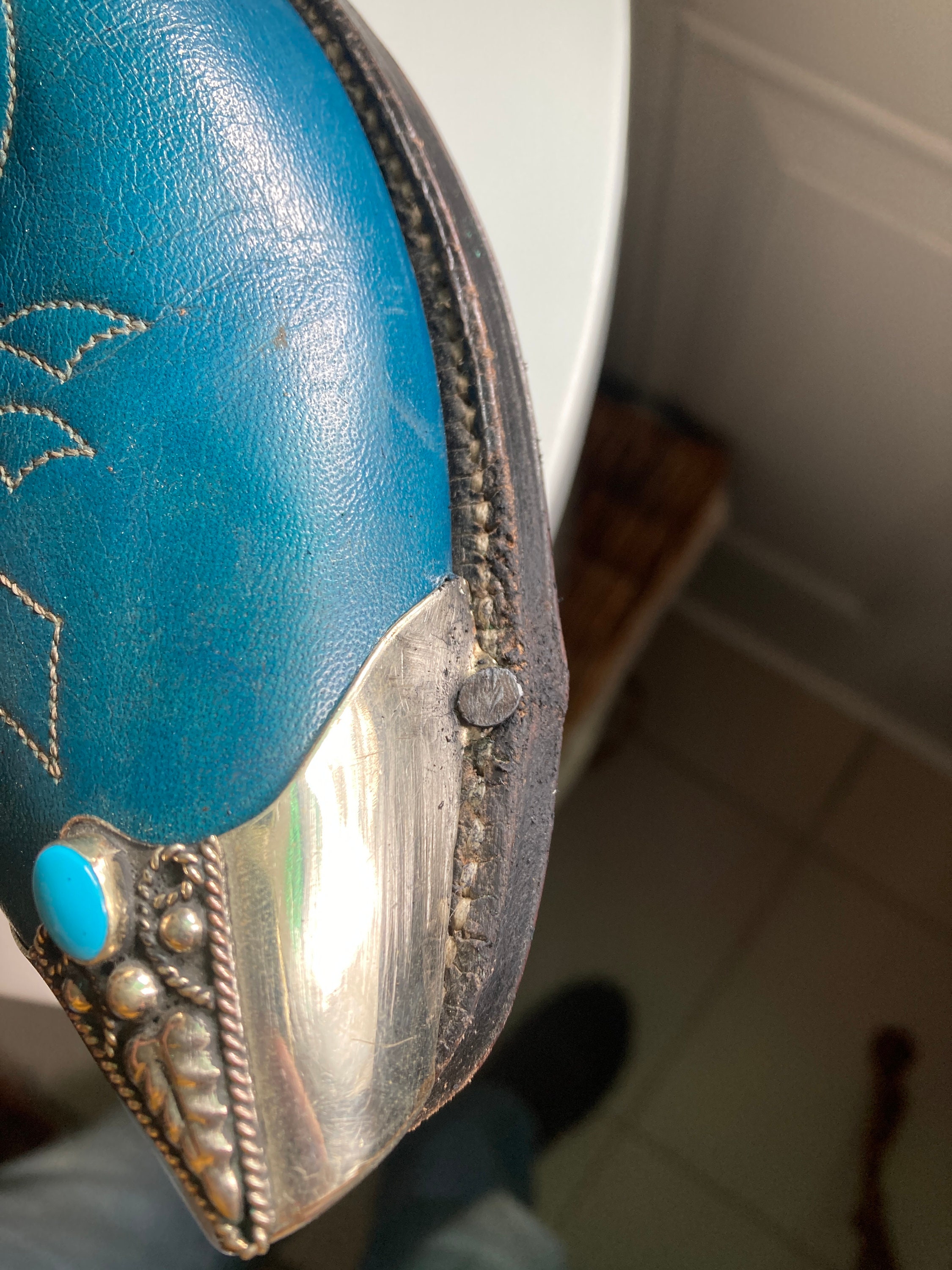 Vtg JUSTIN Cowboy Western Extra Tall Metal Toe Tips Harness Womens ...