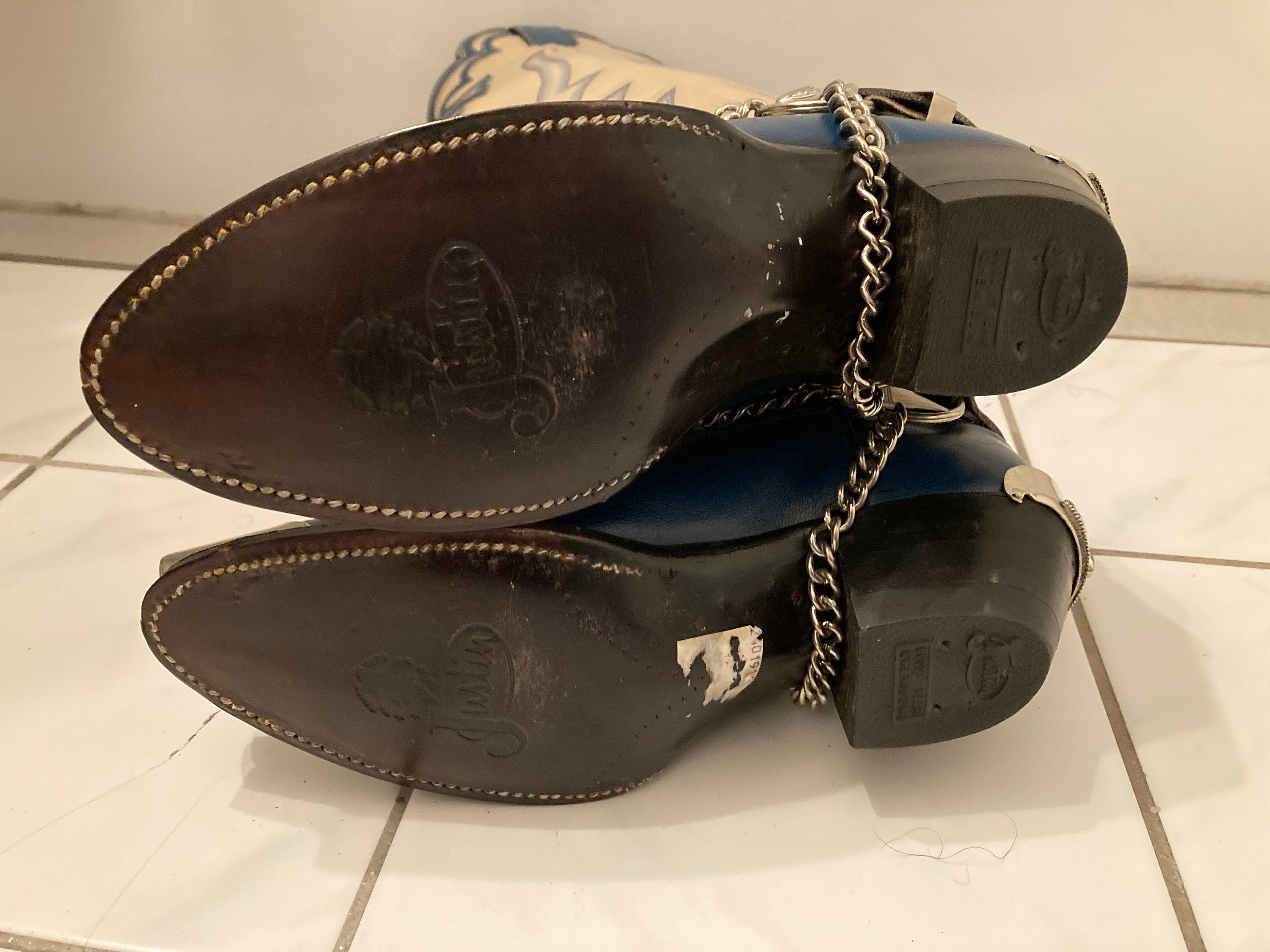 Vtg JUSTIN Cowboy Western Extra Tall Metal Toe Tips Harness Womens ...