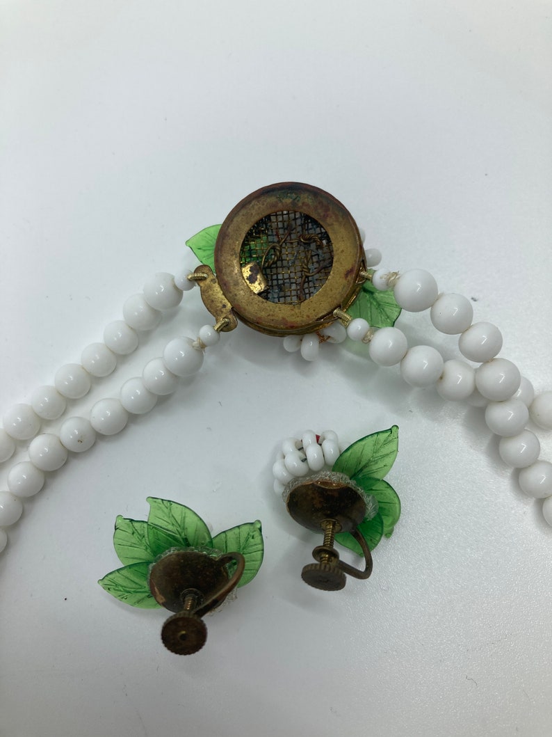 Vtg 1950s Miriam Haskell Milk Glass Flowers Earrings Necklace Set Etsy