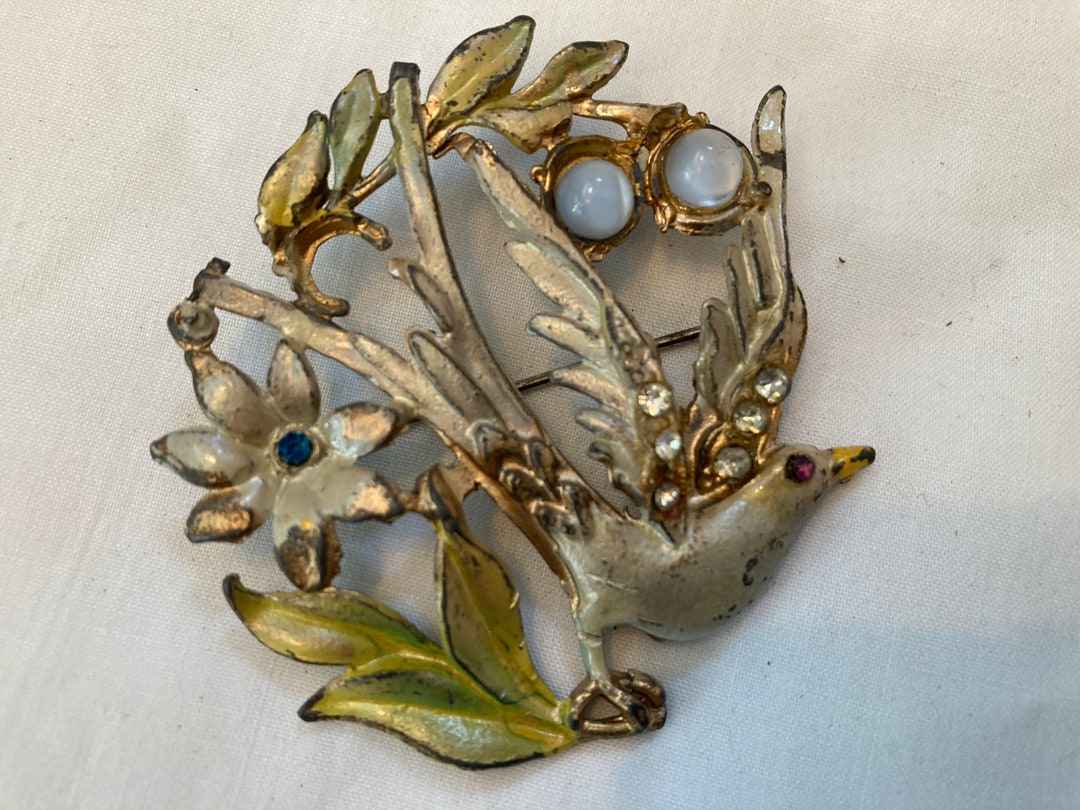 Vtg 1940s CORO Enamel Enameled Parrot Paradise Bird Pewter Brooch - Etsy