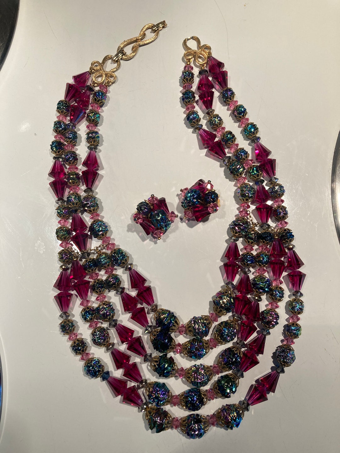 Vtg Chunky Rare BOUCHER Red Fushia Crystal Beads Earrings Necklace - Etsy