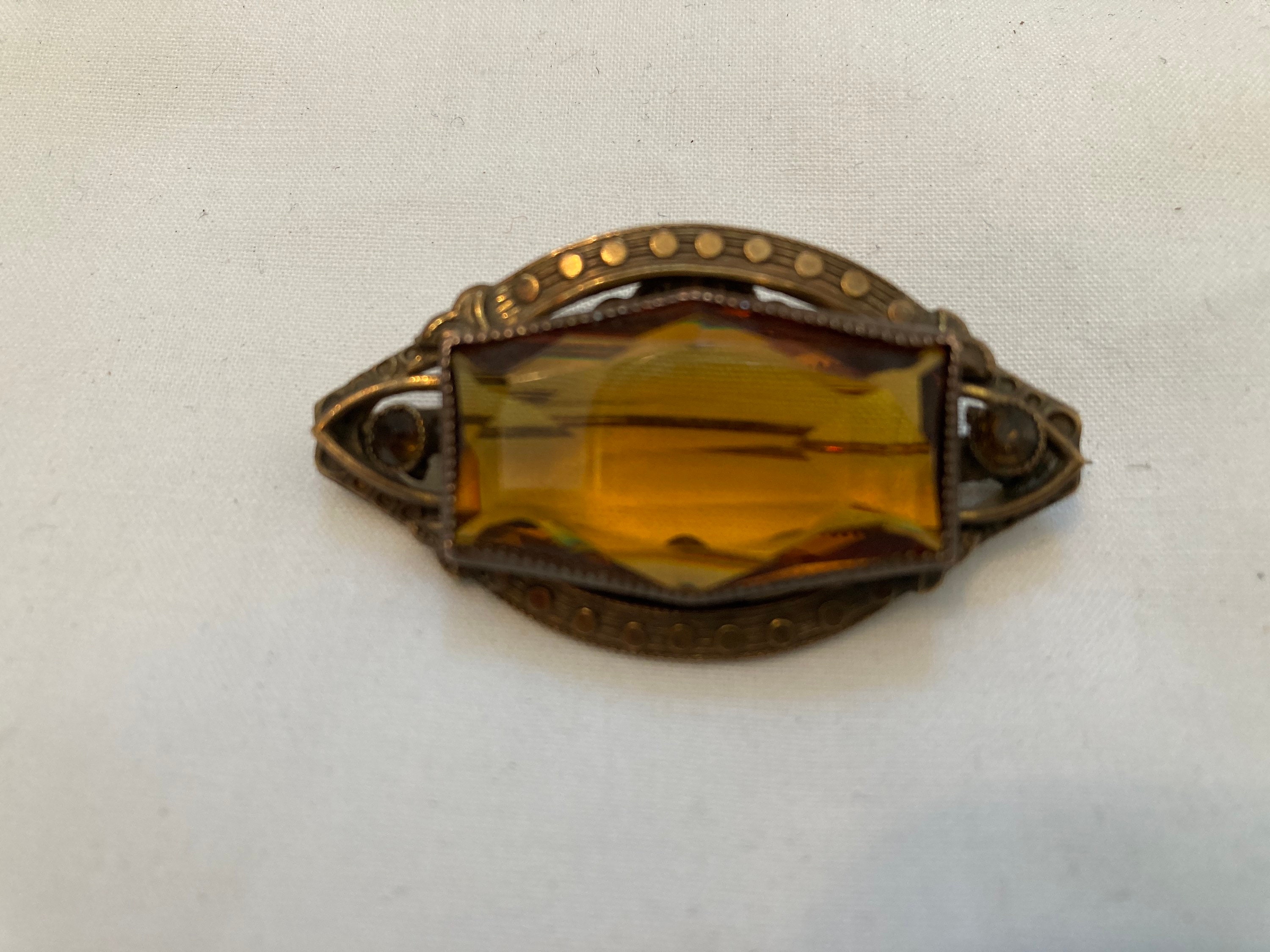 Vtg 1920s Max Neiger Topaz Glass Art Deco Brass Filigree Brooch - Etsy