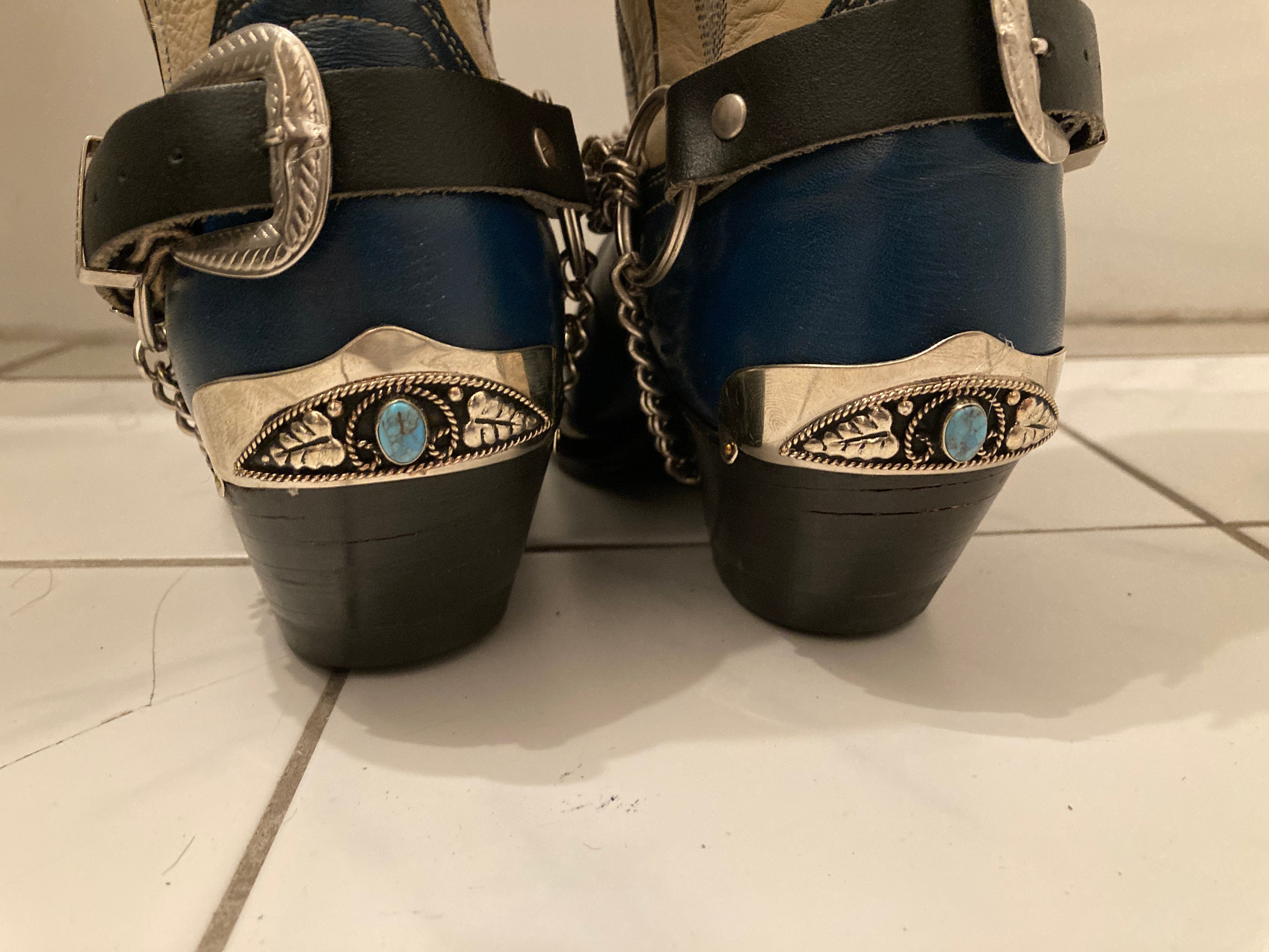 Vtg JUSTIN Cowboy Western Extra Tall Metal Toe Tips Harness Womens ...