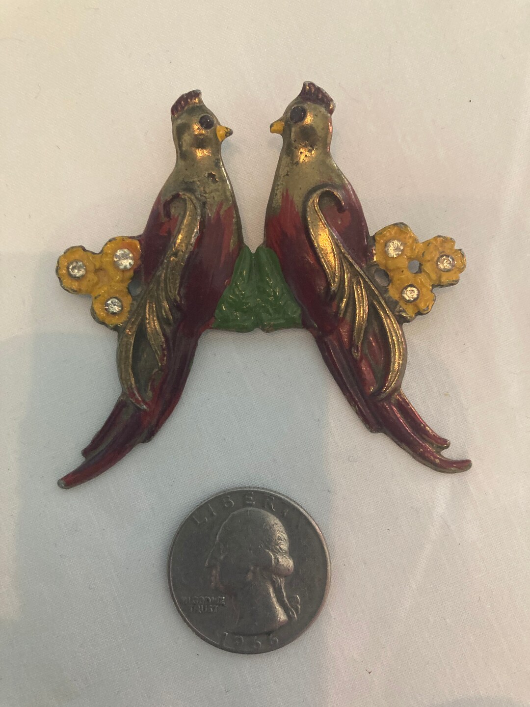 Vtg 1940s CORO Enameled Enamel Pewter Parrot Paradise Birds Brooch - Etsy