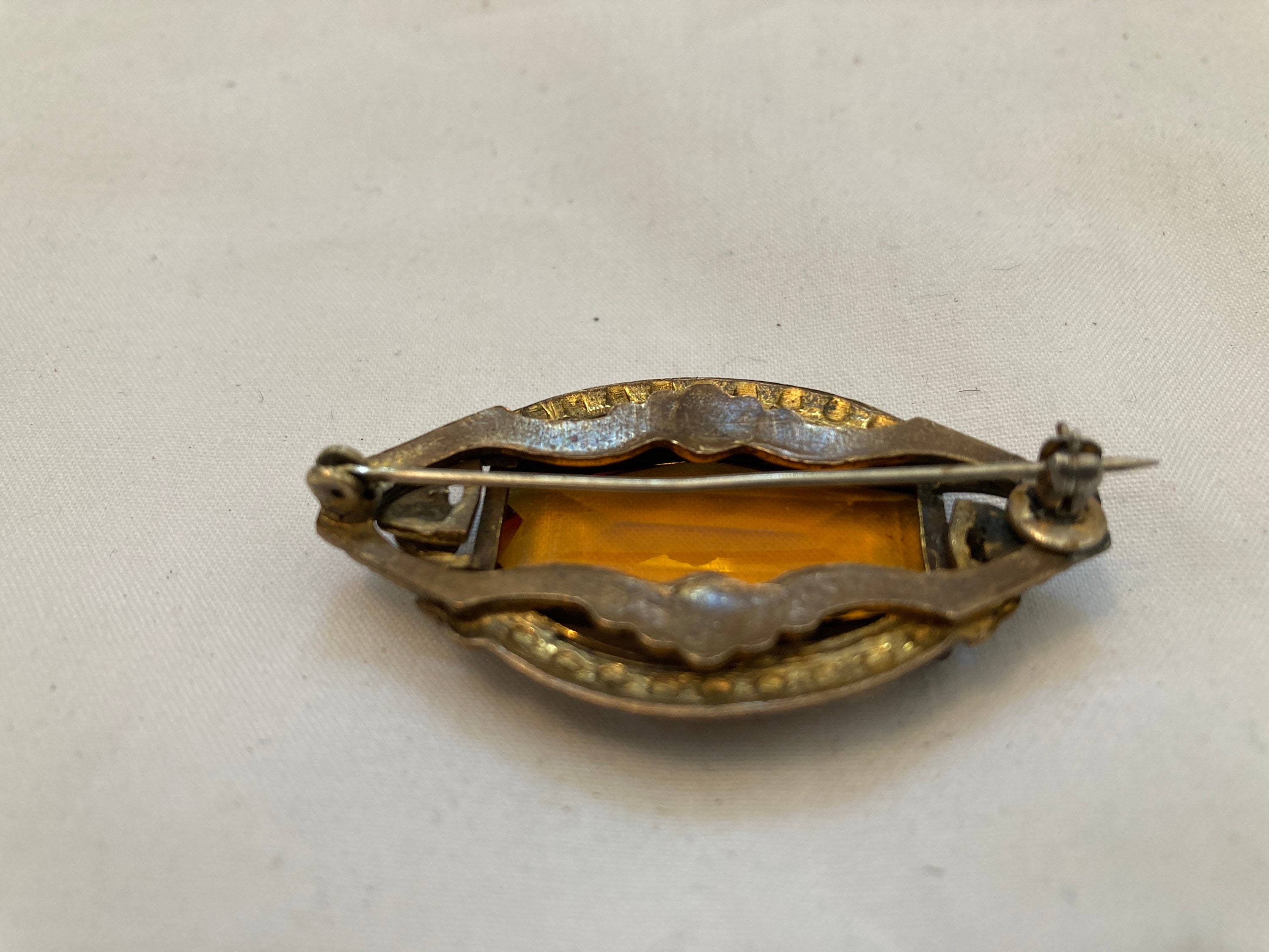 Vtg 1920s Max Neiger Topaz Glass Art Deco Brass Filigree Brooch - Etsy