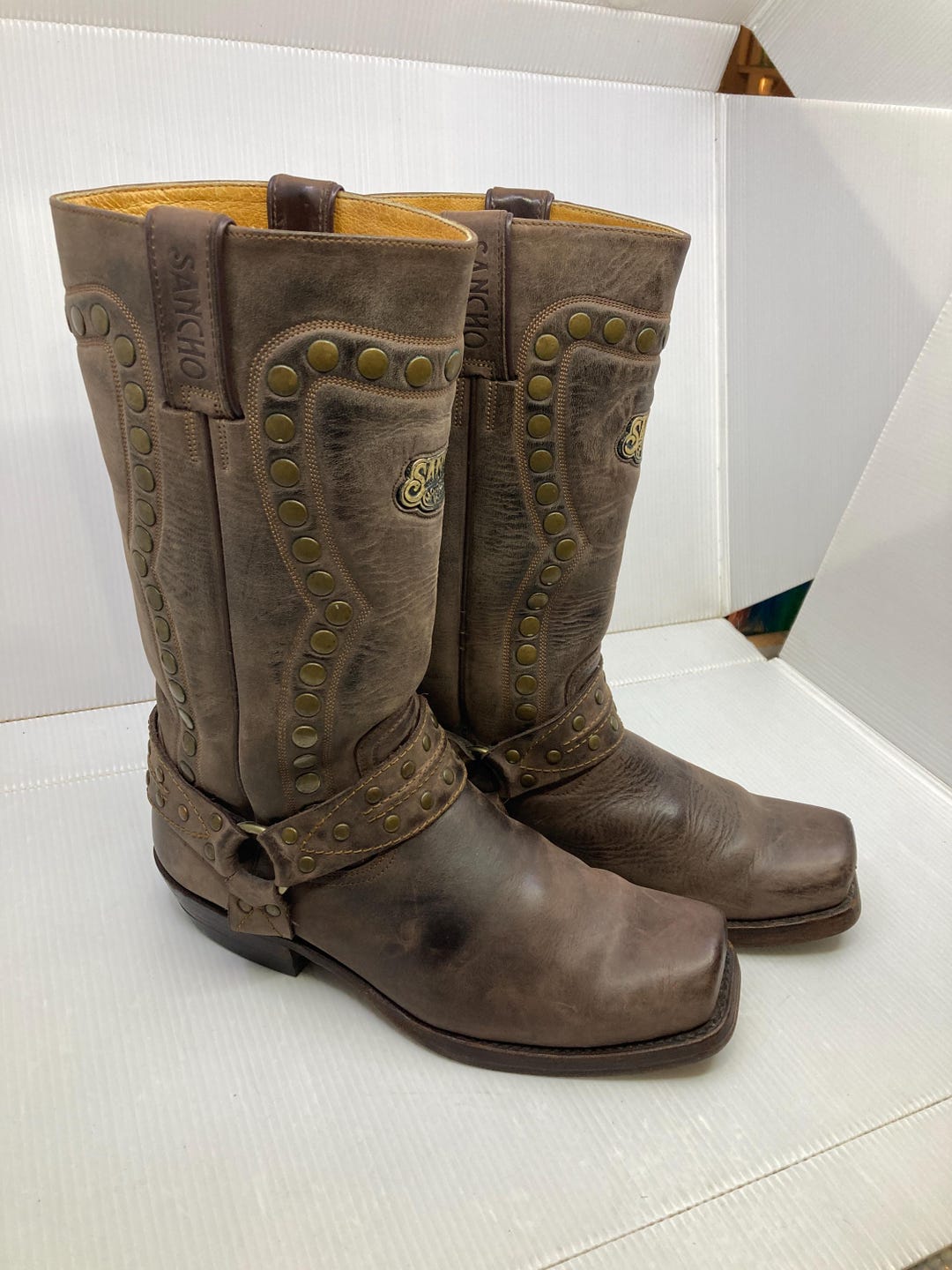 Vtg 1990 SANCHO SPAIN Studded Biker Western Cowboy Mens Boots Sz 42 (8 ...