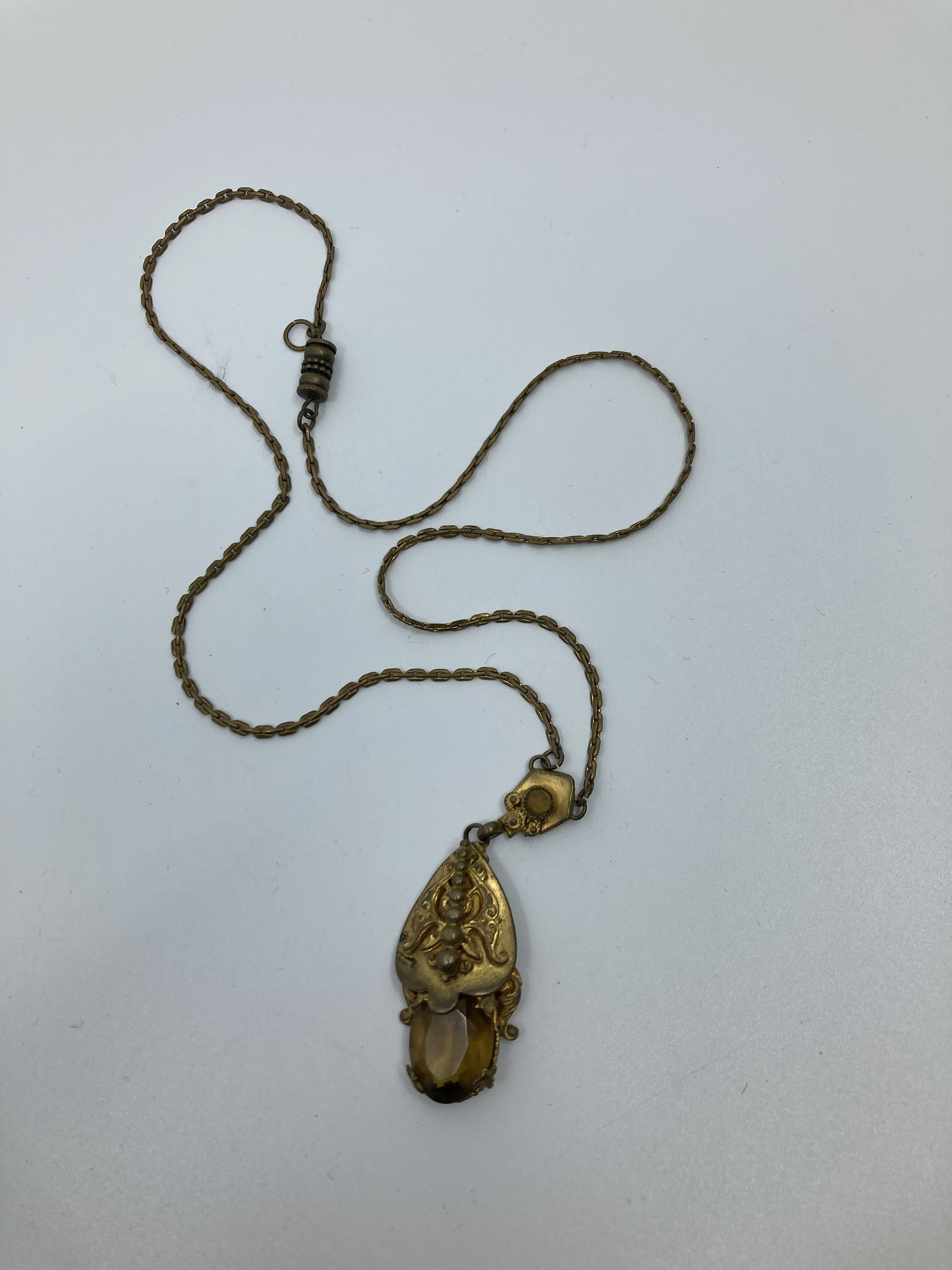 Vtg 1920s CZECHO NEIGER Chain Gold Tone Topaz Glass Necklace - Etsy