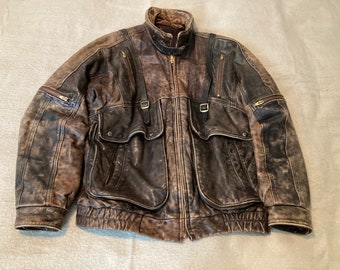 Distressed Leather Bomber Jacket - Etsy