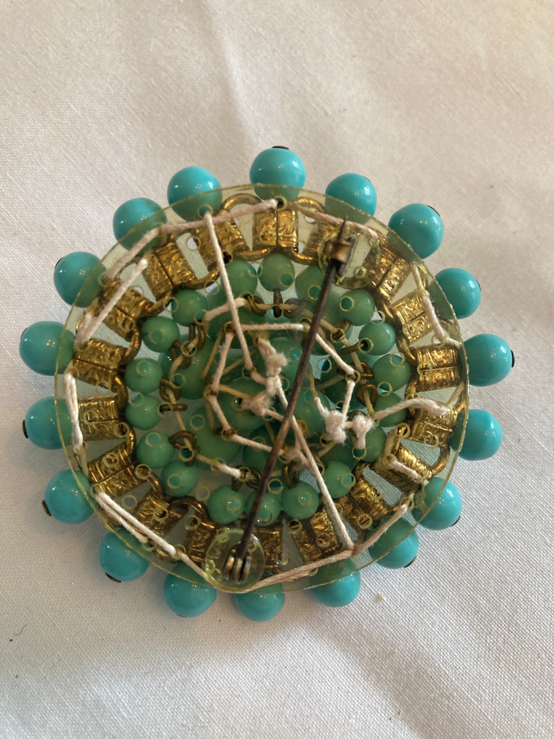 Vtg MIRIAM HASKELL Turquoise Glass Beads Brass Brooch - Etsy