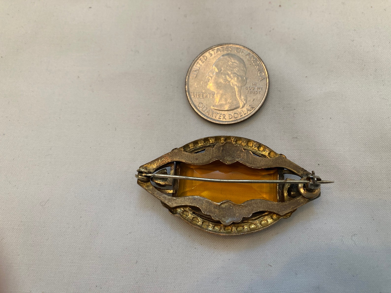 Vtg 1920s Max Neiger Topaz Glass Art Deco Brass Filigree Brooch - Etsy