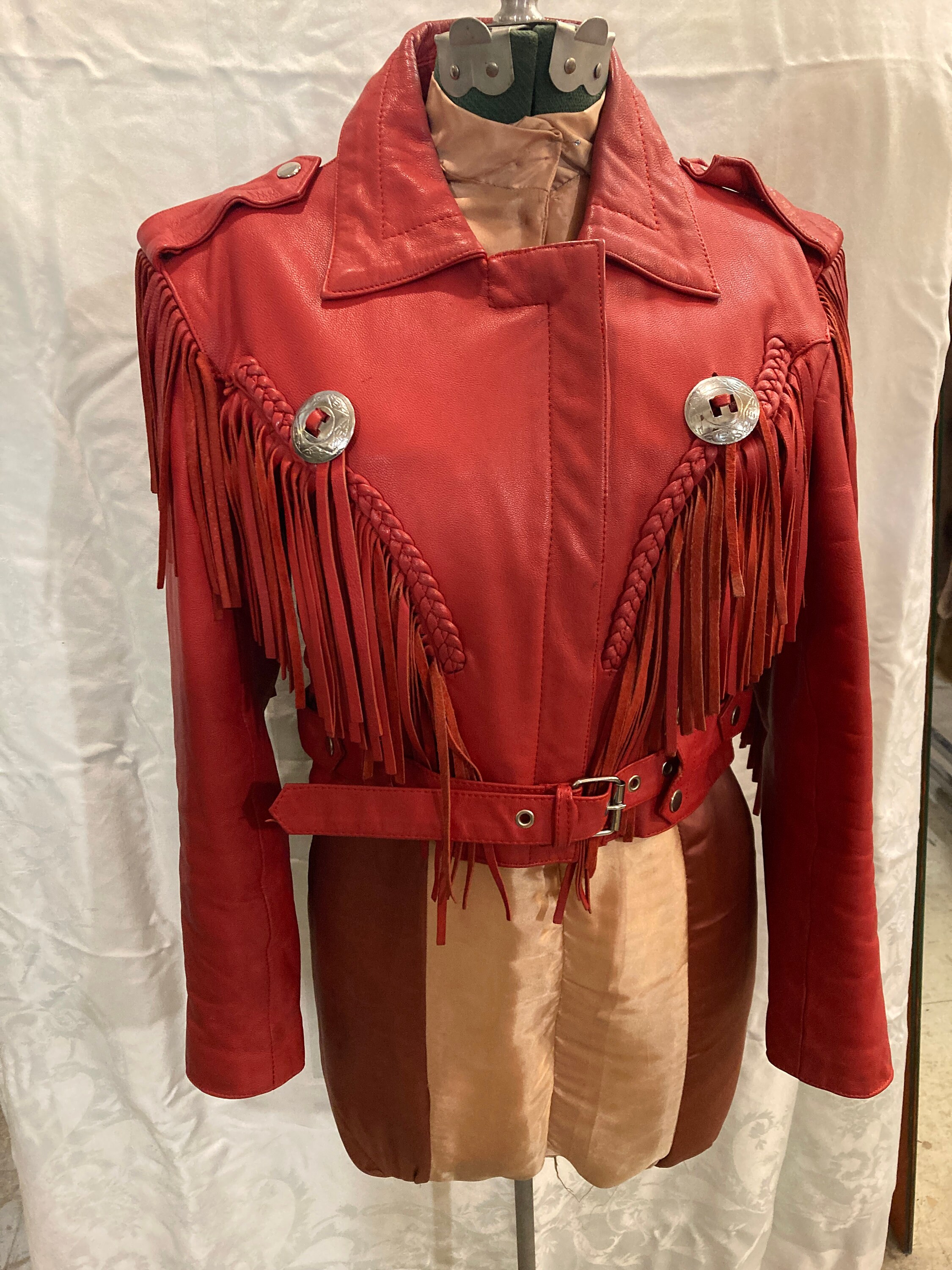 Vtg 1980s FIRST Red Leather Fringe Western Cowboy Womens Jacket Sz ...