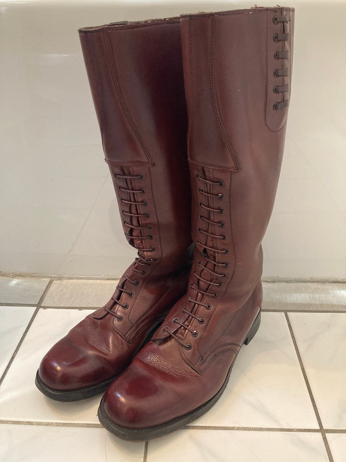 Vtg Police Army Riding Military Soldier Equestrian Leather Bluff Mens ...