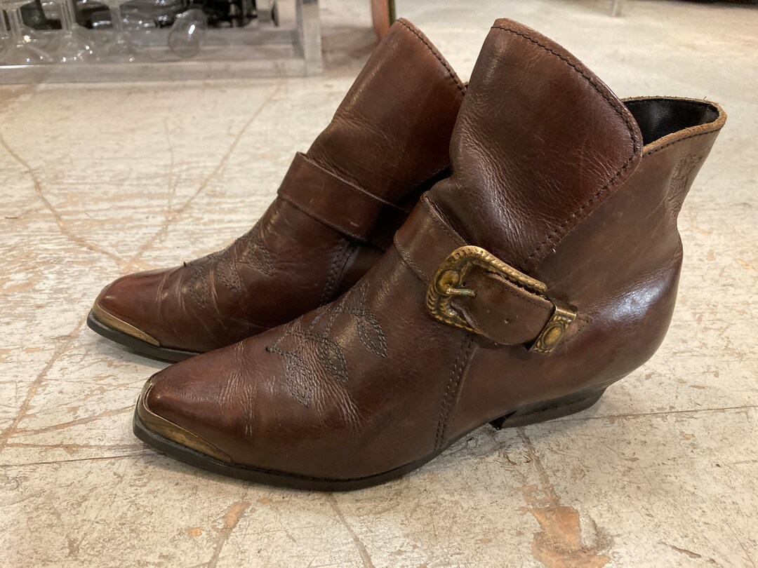Vtg 1980s OLDWEST Cowboy Western Ankle Pirate Strap Womens Booties ...