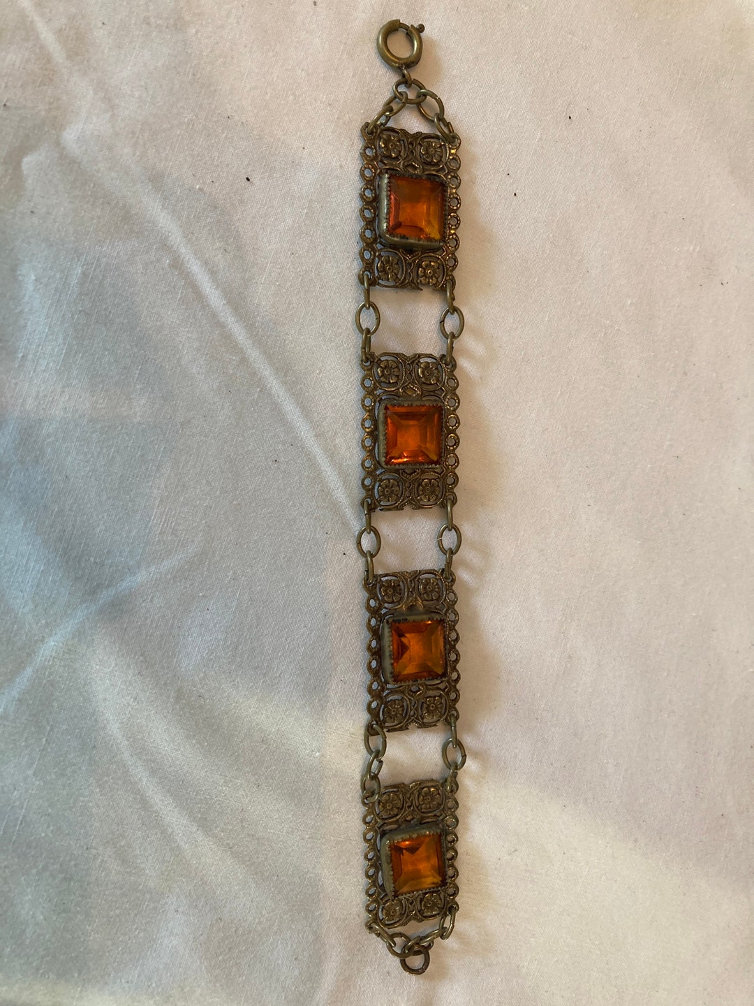 Vtg 1920s MAX NEIGER ? Panel Topaz Glass Brass Filigree Art Deco ...