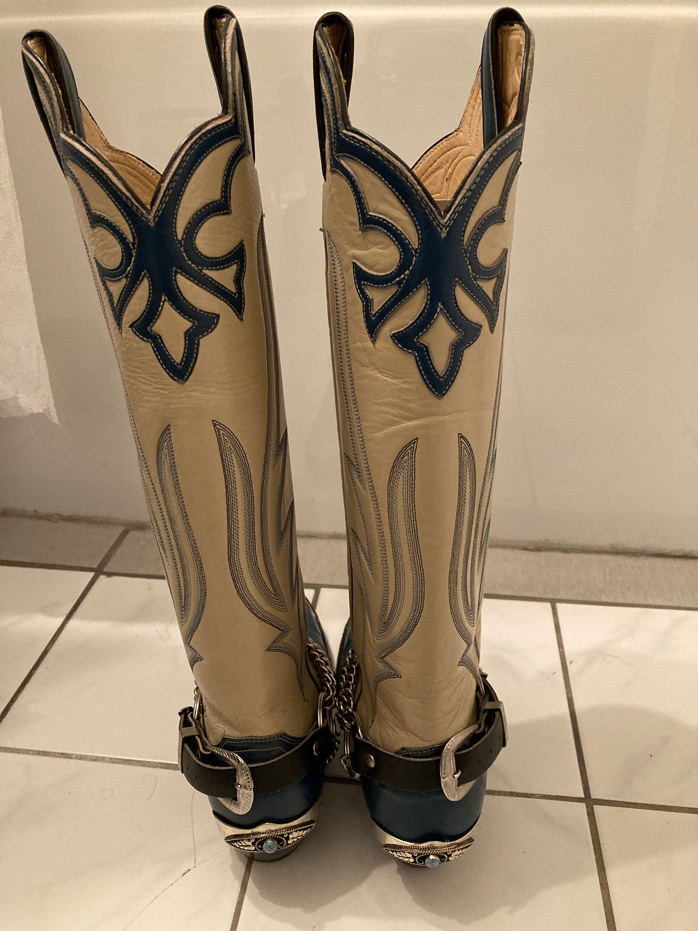 Vtg JUSTIN Cowboy Western Extra Tall Metal Toe Tips Harness Womens ...