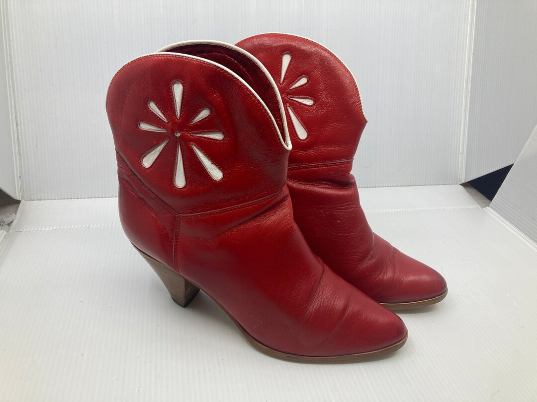 Vtg 1980s BOOTLEGGER Red Leather Rockabilly Western Cowboy 3" Heels ...