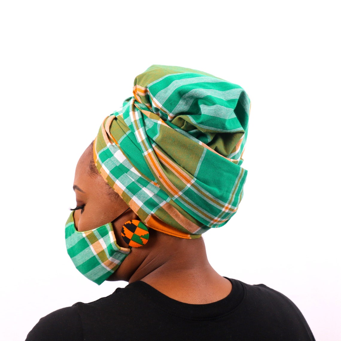 Montserrat Madras Bonnet Wrap, Bonnet Wrap, Green Headwrap, Madras ...