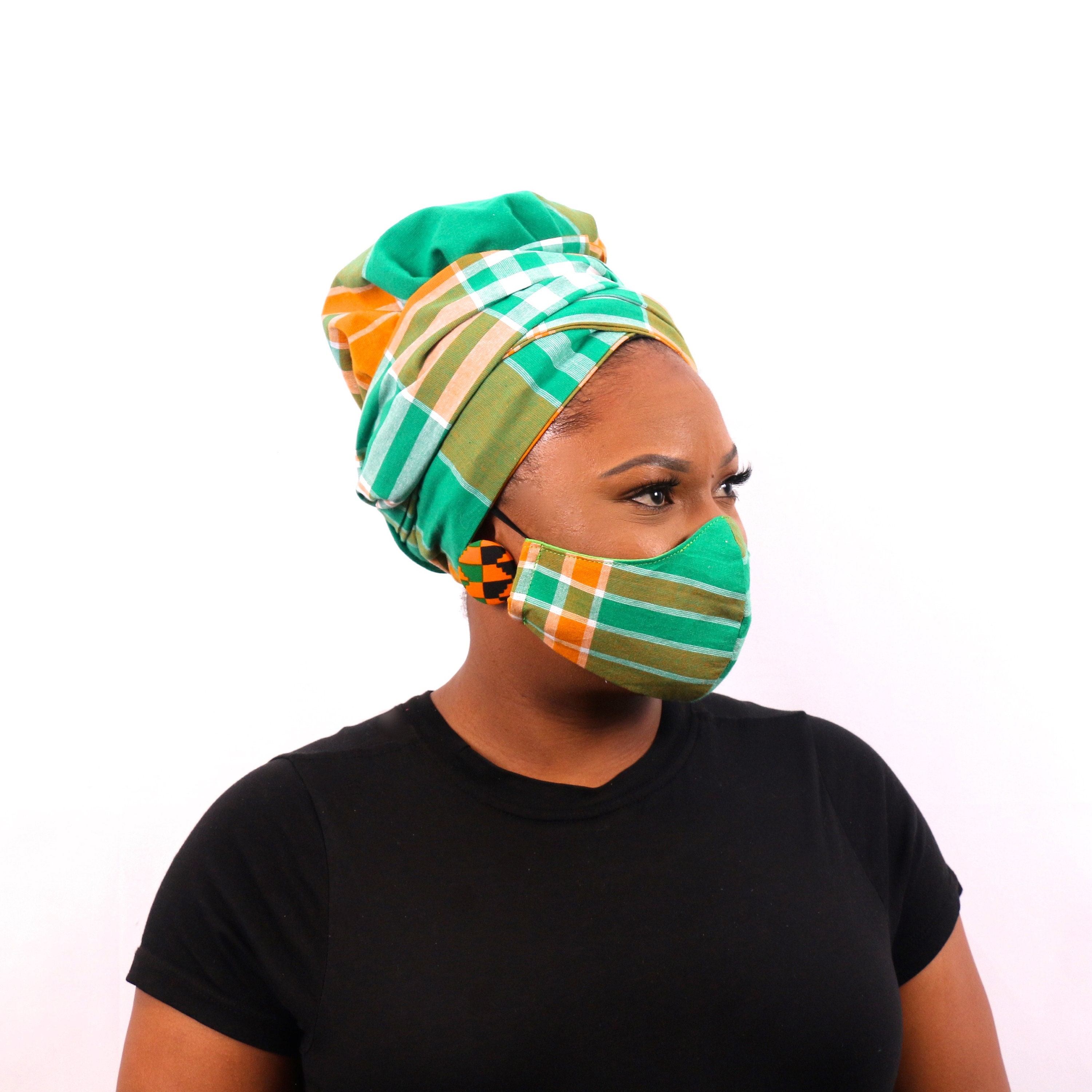 Montserrat Madras Bonnet Wrap, Bonnet Wrap, Green Headwrap, Madras ...