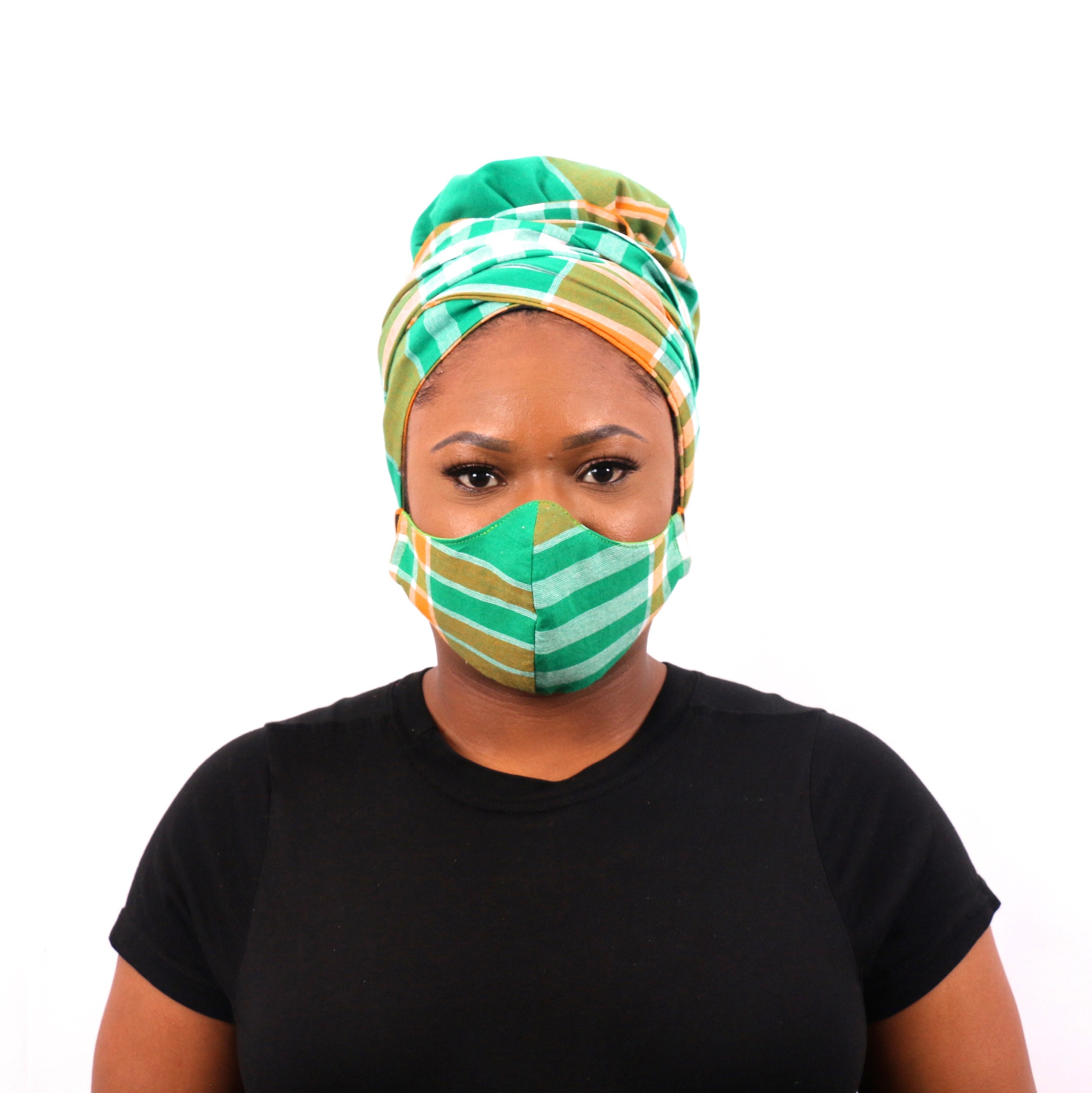 Montserrat Madras Bonnet Wrap, Bonnet Wrap, Green Headwrap, Madras ...