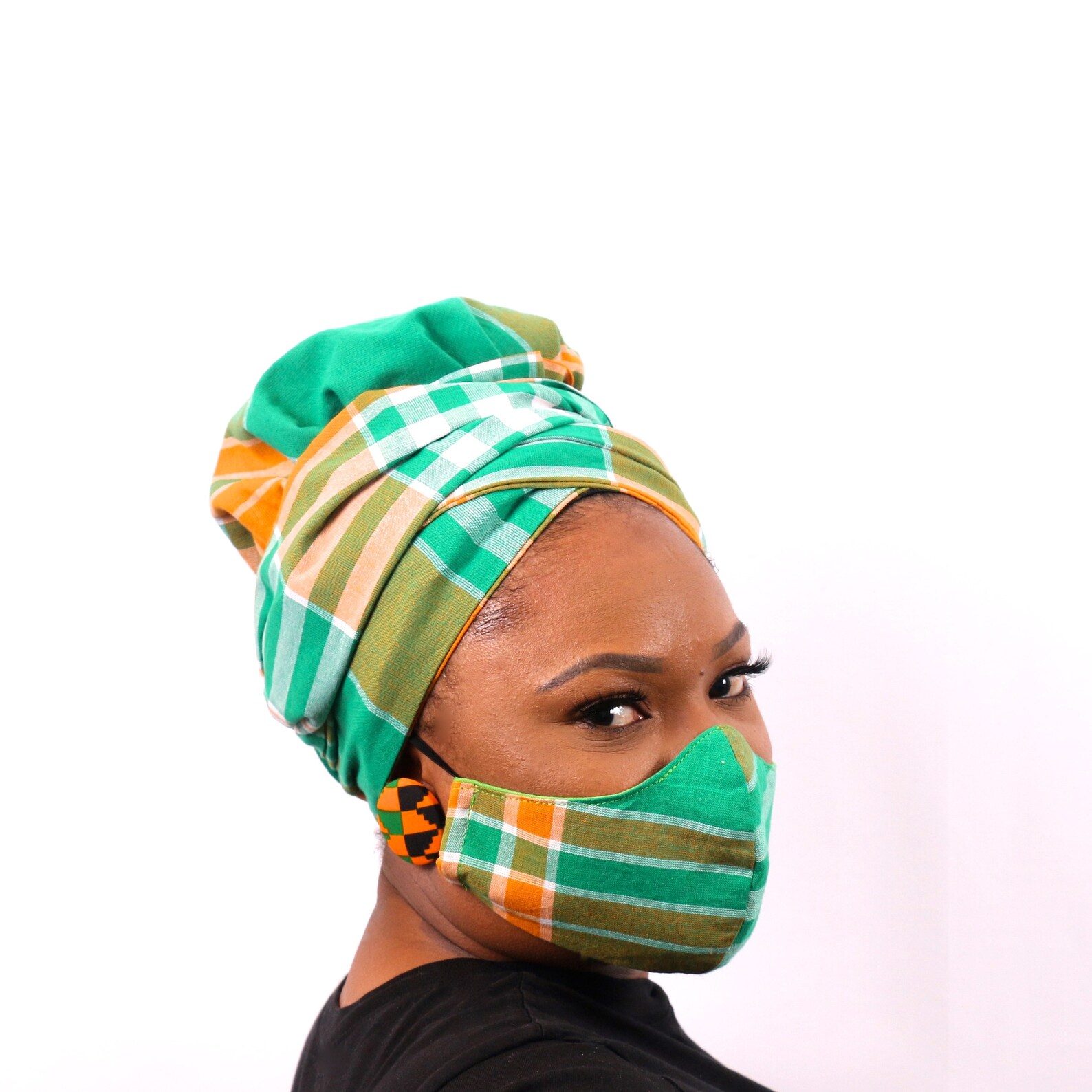 Montserrat Madras Bonnet Wrap, Bonnet Wrap, Green Headwrap, Madras ...