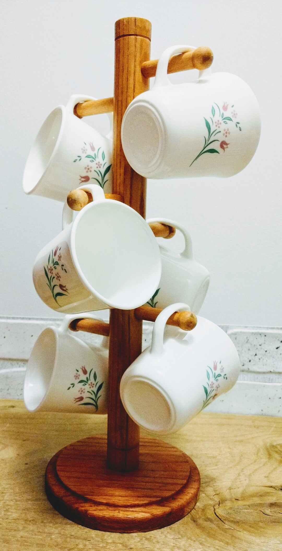 Vintage Solid Wood Mug Rack Holds 6 Cups / Rustic Decor / Wood Mug Tree ...