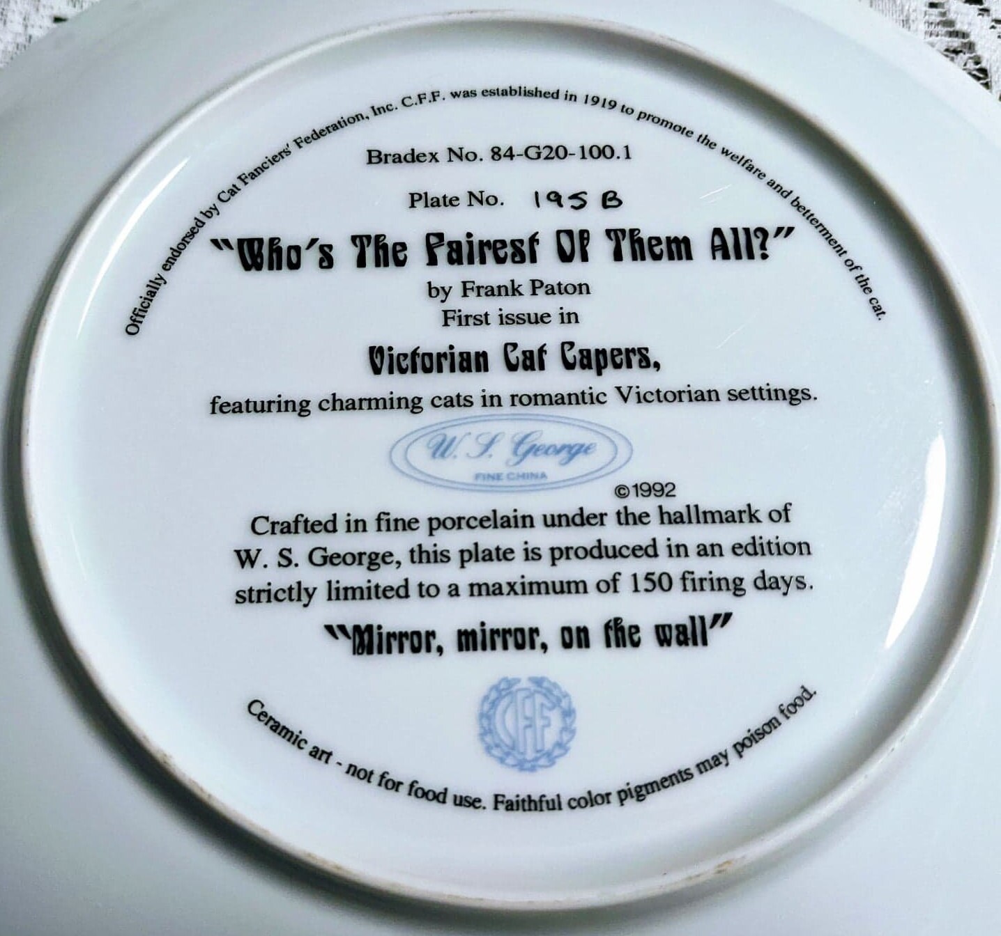 Frank Paton who's the Fairest of Them All Collector Plate Victorian Cat ...