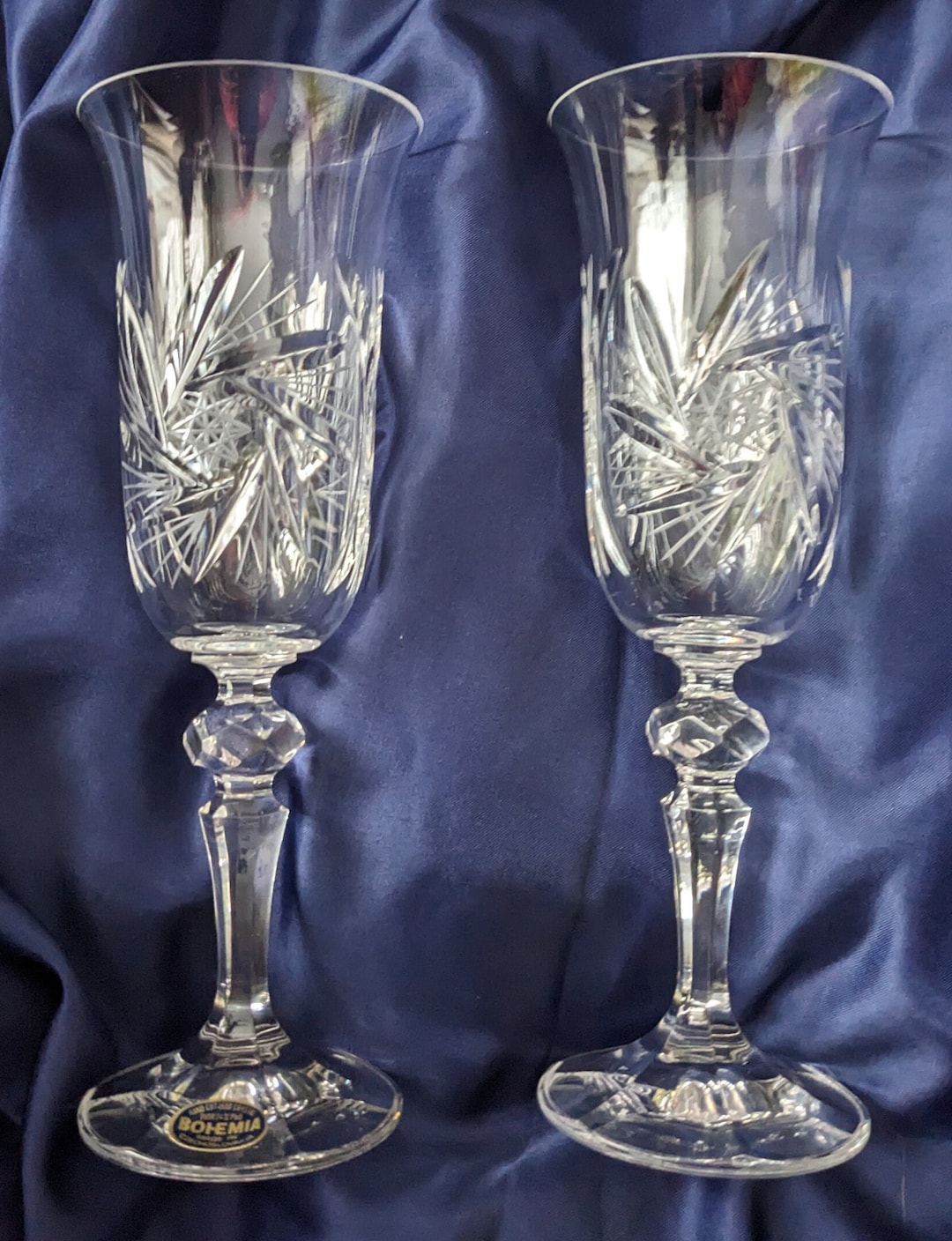 Bohemia Crystal Pinwheel Set of Two Champagne Flutes - Etsy