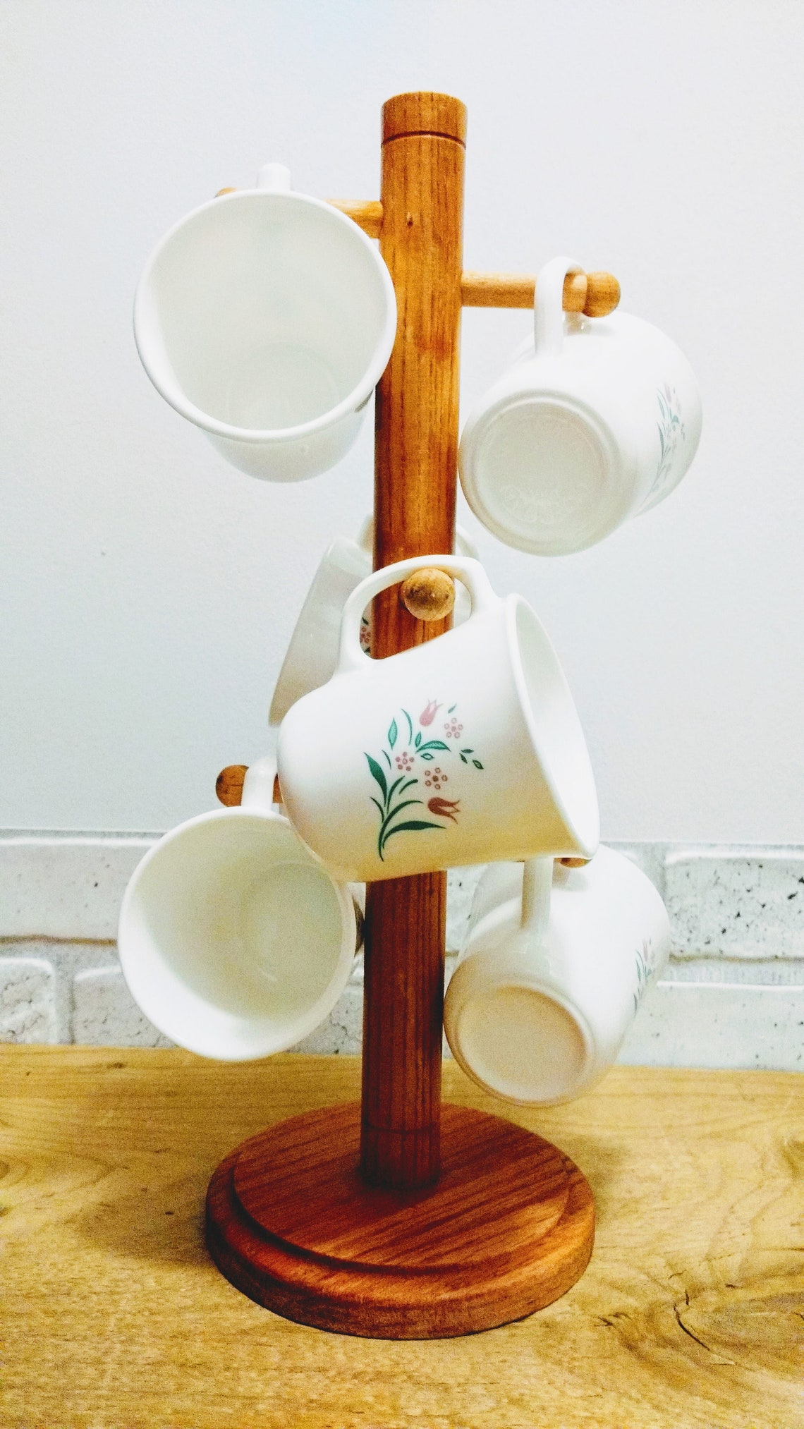 Vintage Solid Wood Mug Rack Holds 6 Cups / Rustic Decor / Wood Mug Tree ...