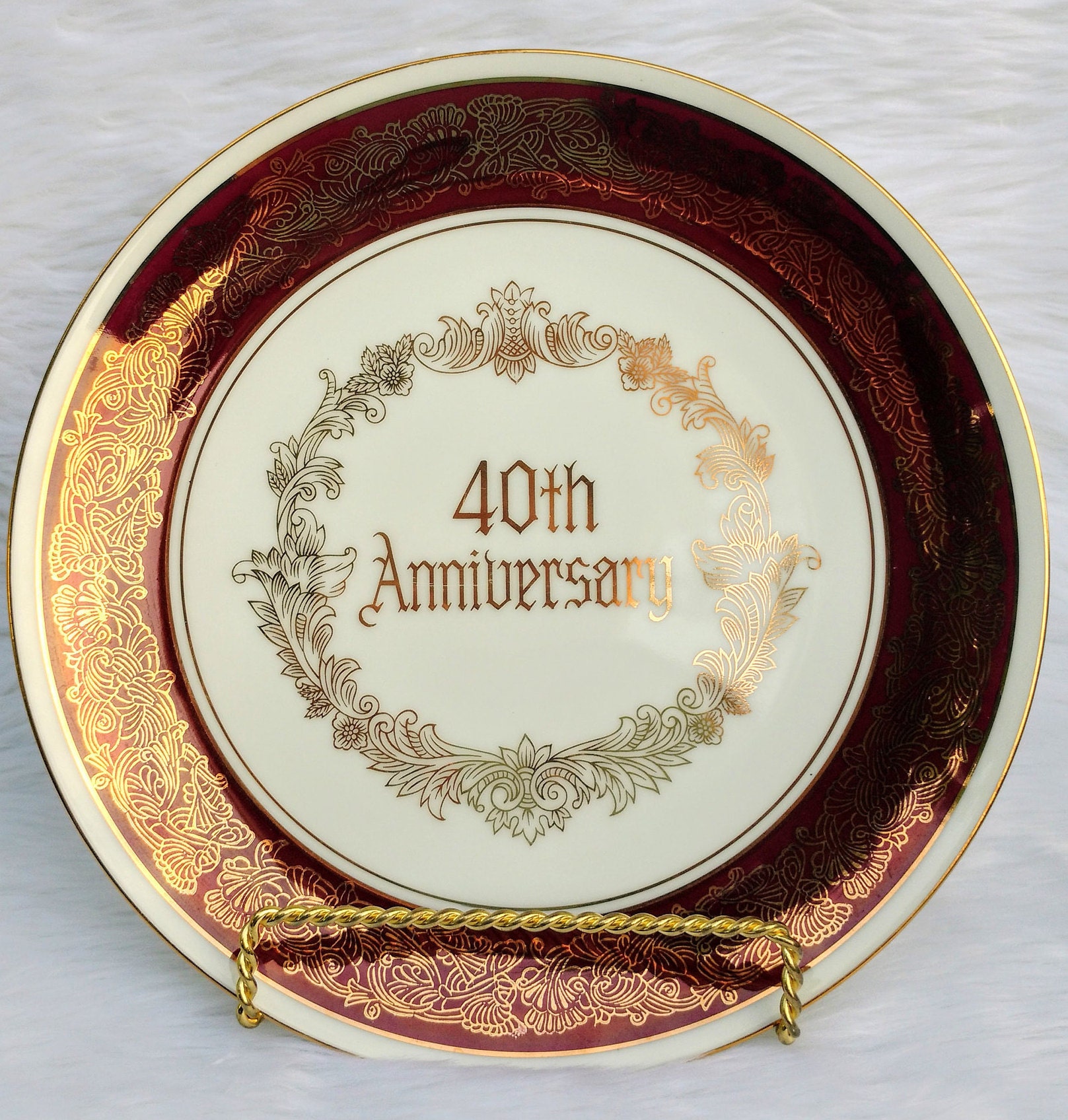 Vintage Ruby Anniversary Plate D1, 40th Wedding Celebration Gift, Fine ...