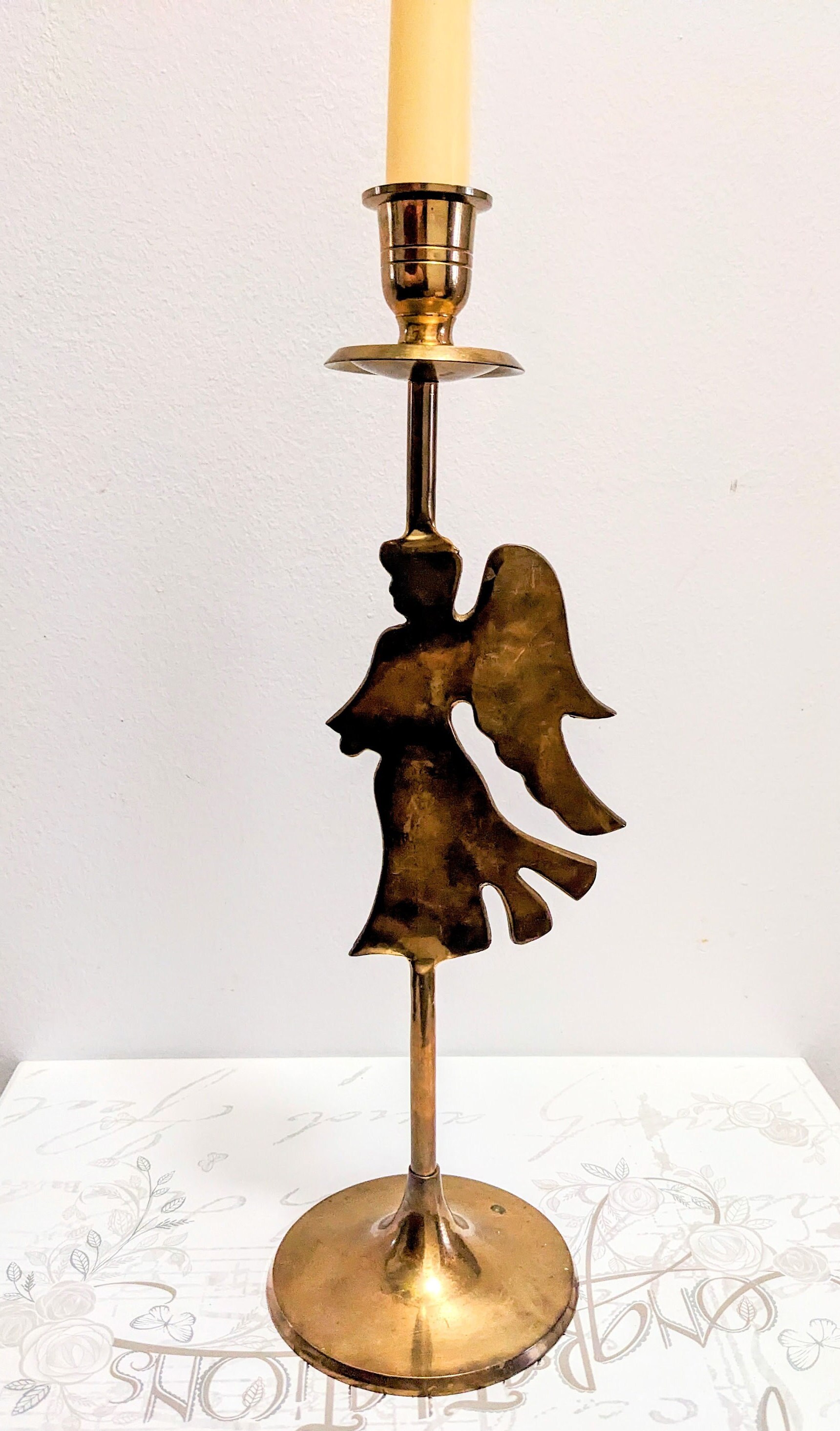 Vintage Solid Brass / Vintage Tall Brass Angel Candlestick - Etsy