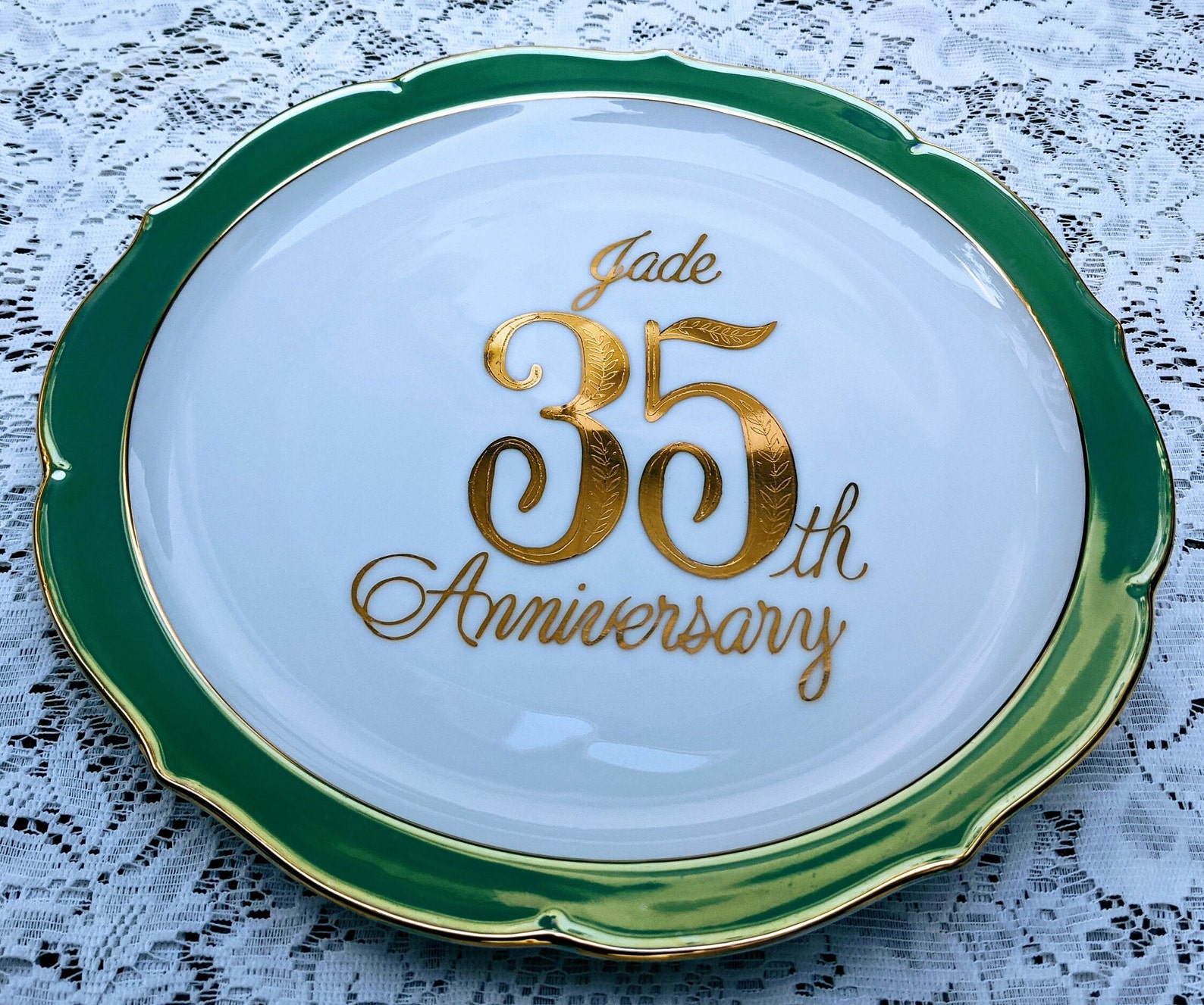 Vintage Jade Anniversary Plate 25 35th Wedding Celebration - Etsy