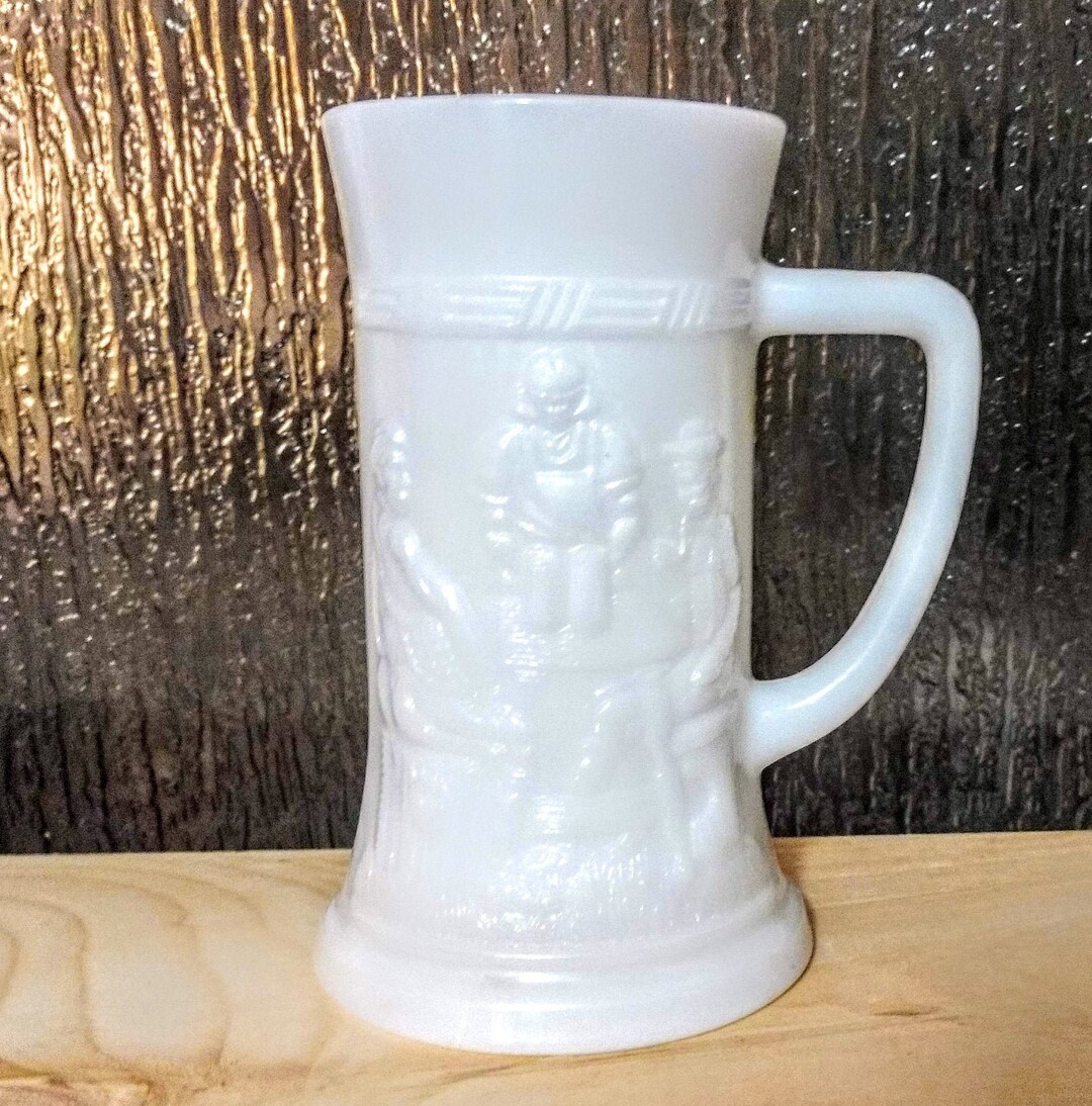 Vintage Milk Glass Beer Stein With Tavern Scene T Etsy