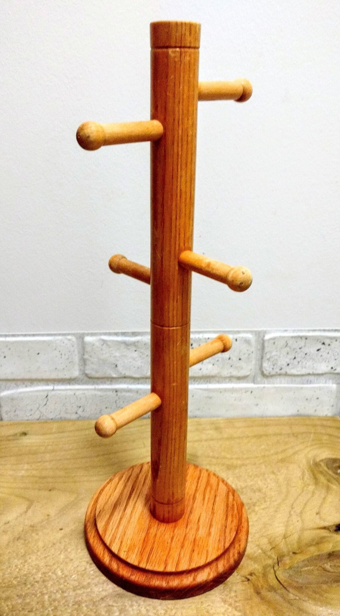 Vintage Solid Wood Mug Rack Holds 6 Cups / Rustic Decor / Wood Mug Tree ...