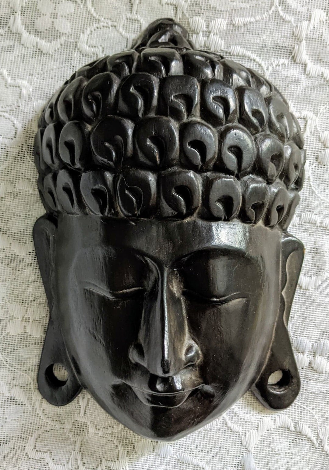Hand Carved Wooden Mask / Hand Carved Wood / Buddha Hanging Mask ...