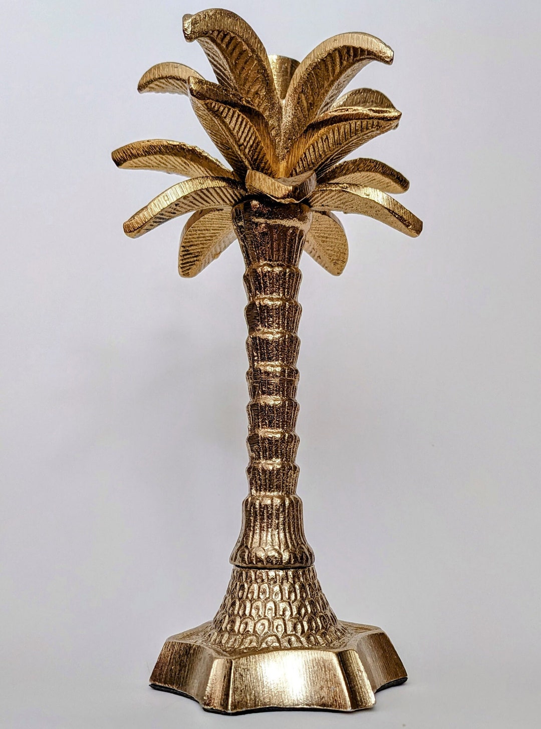 Vintage 8.5'' Decorative Candlestick Holder / Gold Finish Metal Palm ...