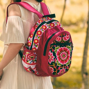 Pink Silkworm Hmong Backpack With Embroidery, Boho Backpack, Ethnic ...