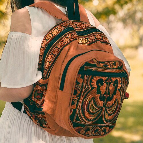 Mocha Hmong Backpack With Bird Pattern Embroidery Boho - Etsy