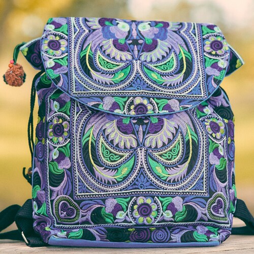 Mocha Hmong Backpack With Bird Pattern Embroidery Boho - Etsy