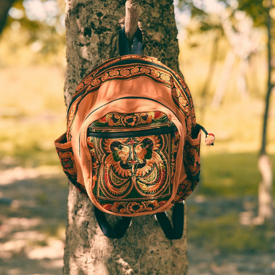 Mocha Hmong Backpack With Bird Pattern Embroidery Boho - Etsy